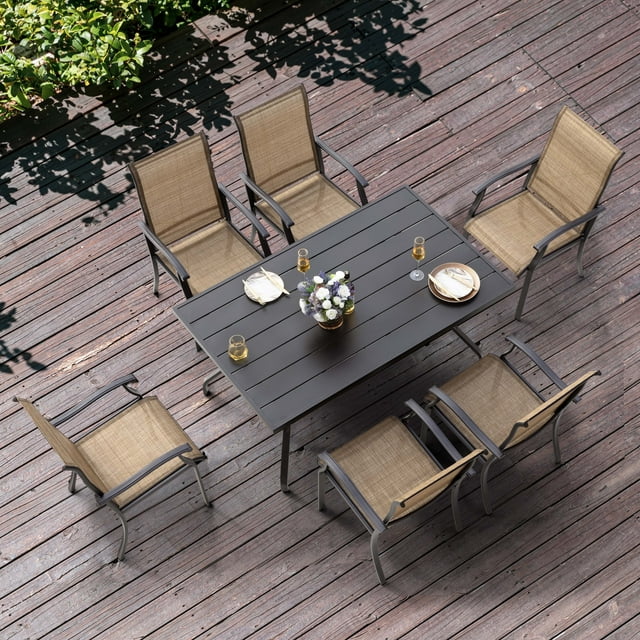 NUU GARDEN Outdoor 7-Piece Dining Set, All-Weather Patio Furniture with ...