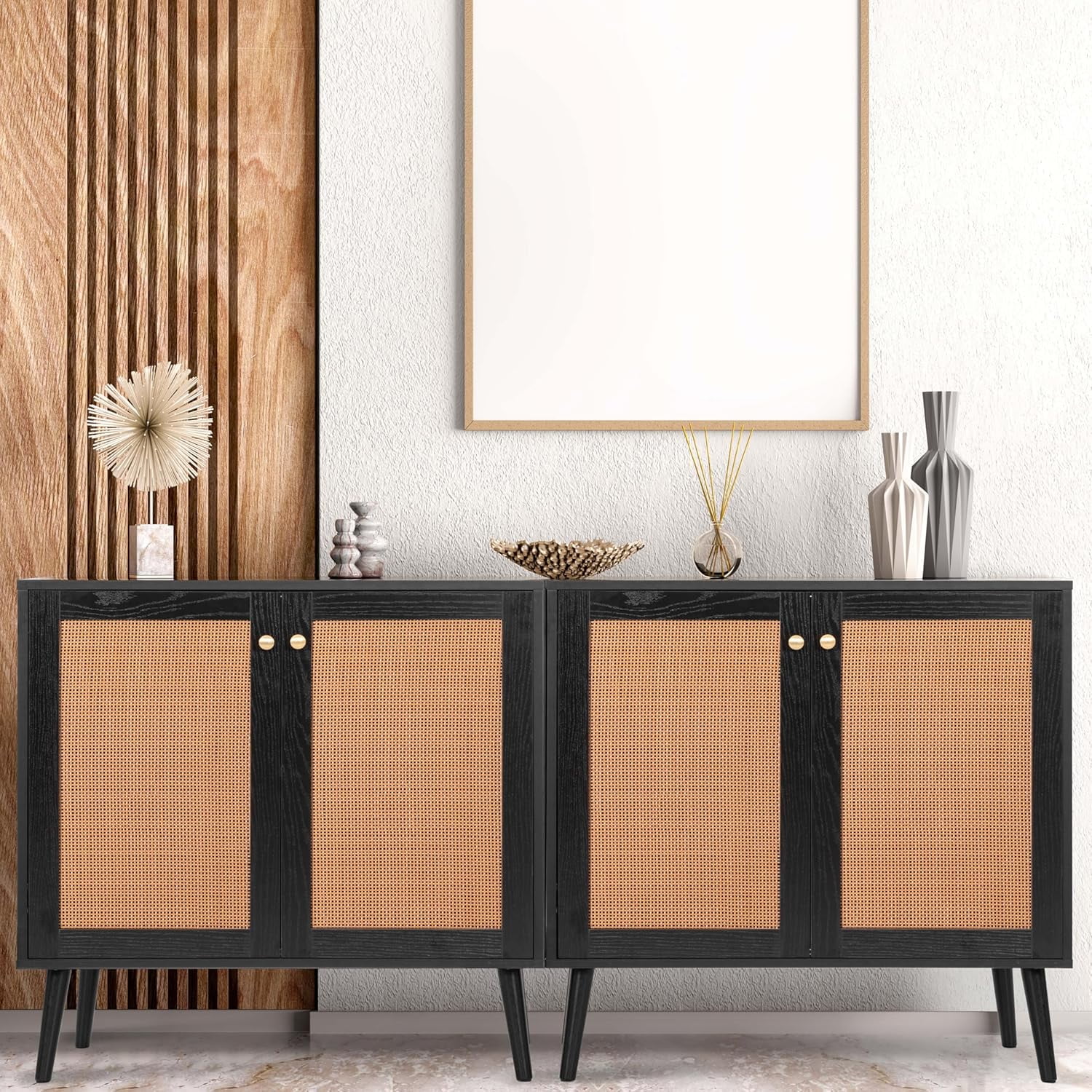 NUU GARDEN Accent Sideboard Buffet Cabinet, Storage Cabinet with Rattan ...