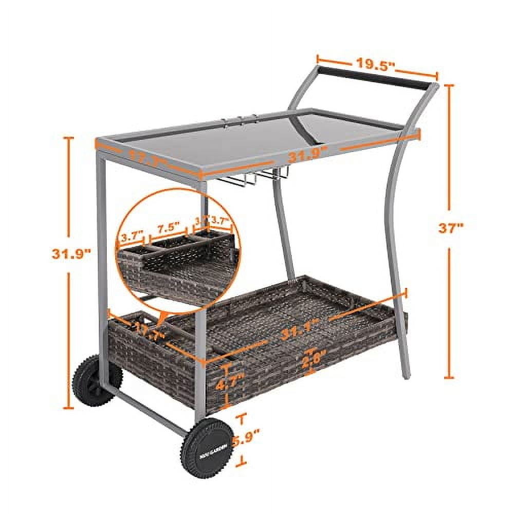 NUU GARDEN Outdoor 2 Tier Wicker Bar Table with Rollers, Outdoor Bar ...