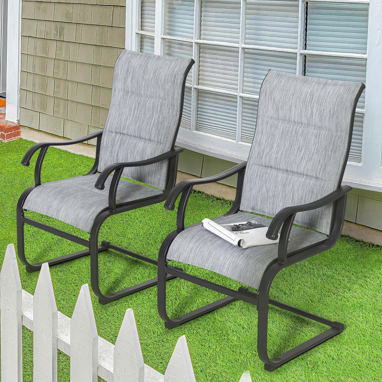 NUU GARDEN Outdoor Patio Dining Chairs Set of 2, Padded Textilene High ...