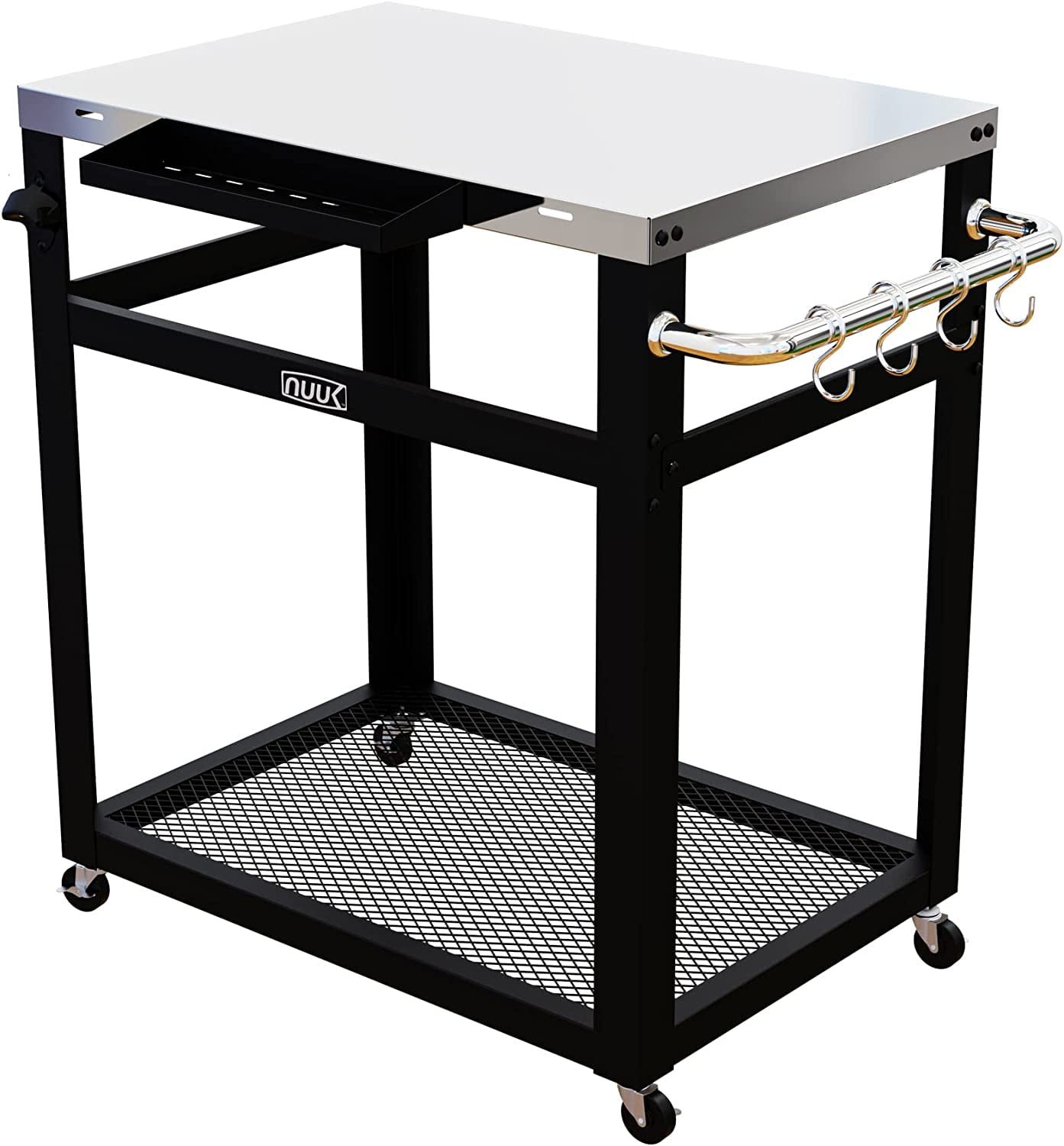 NUUK 30IN Double-Shelf Rolling Outdoor Dining Cart Table, Commercial ...