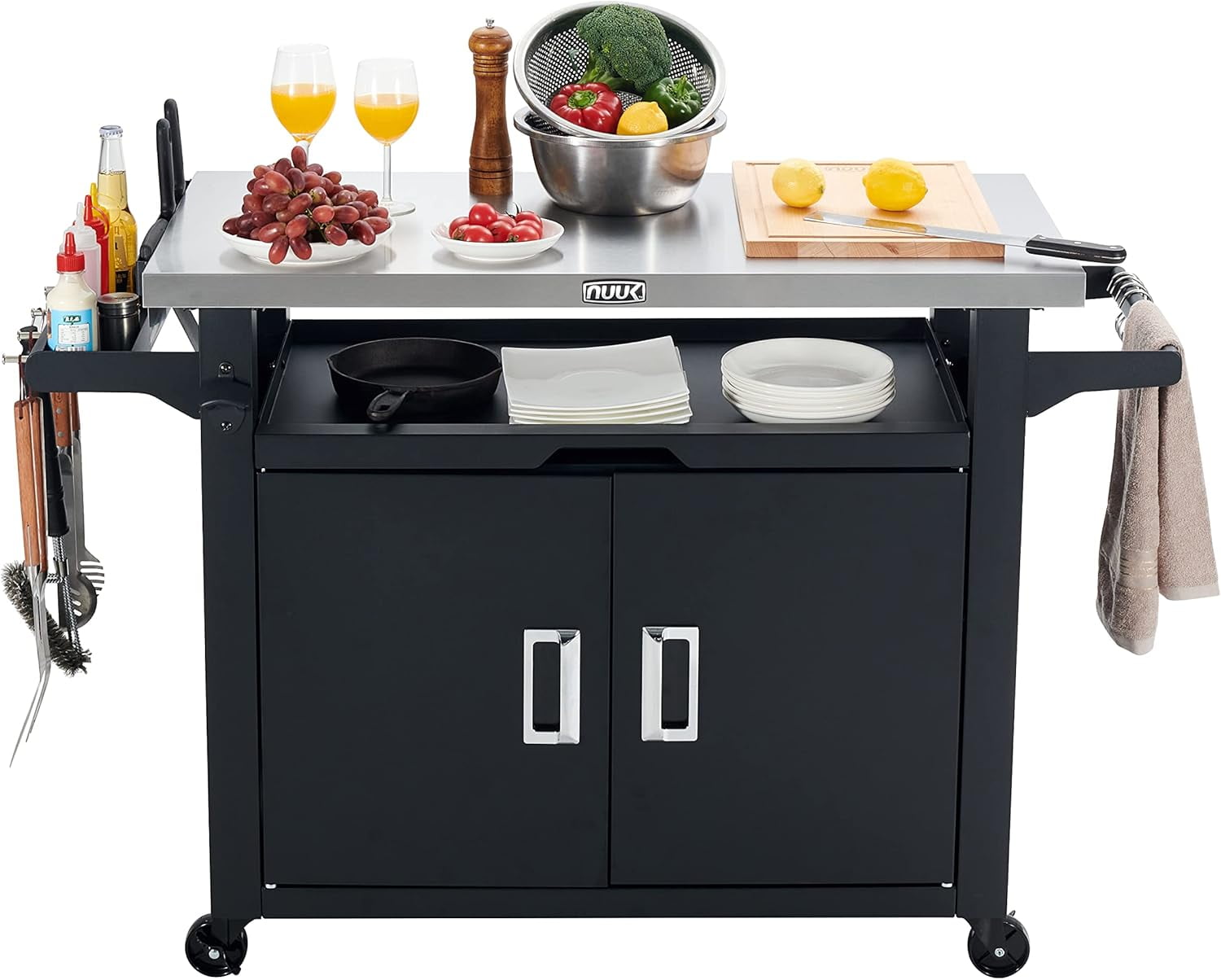 NUUK Deluxe Outdoor Grill Cart Rolling Table Cart Prep Station, 20" x ...