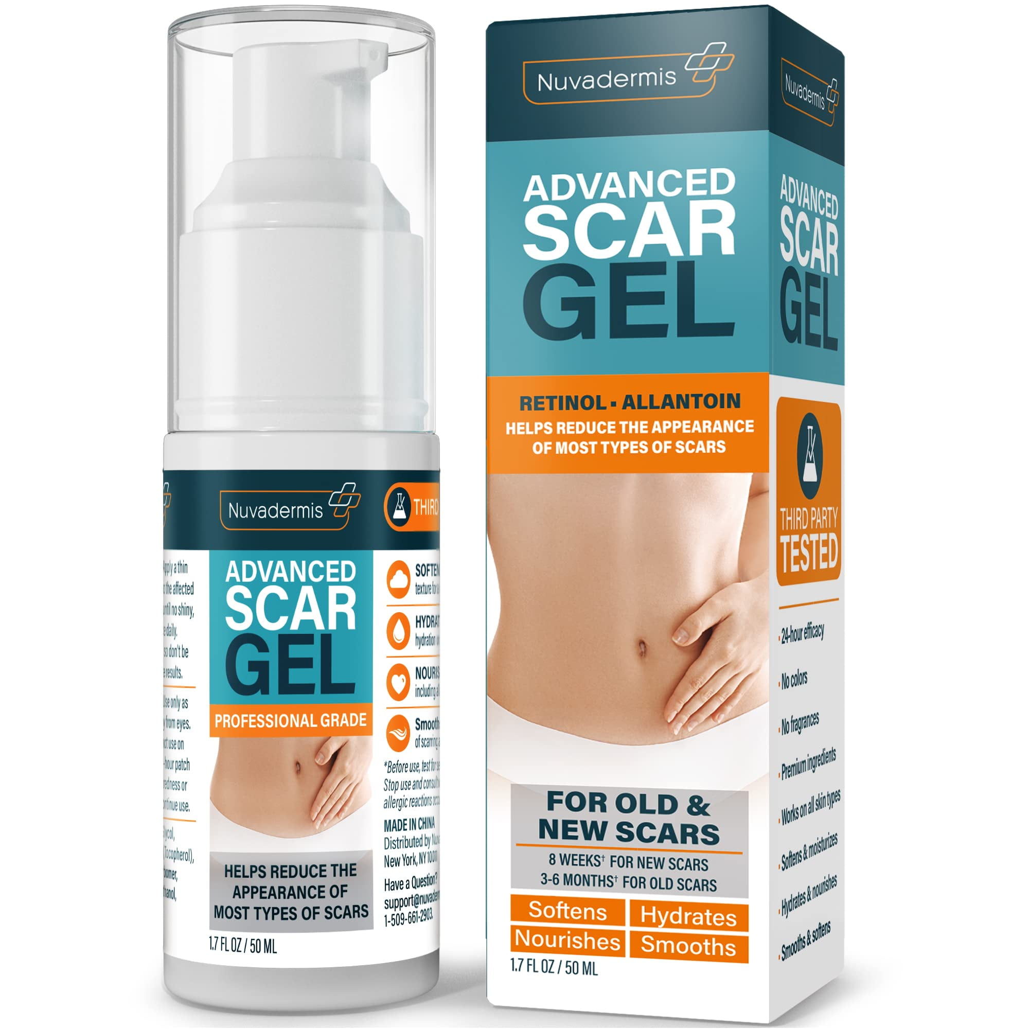 NUVADERMIS Scar Gel with Retinol, Allantoin, Vitamin E, Betaine - 1.7 ...