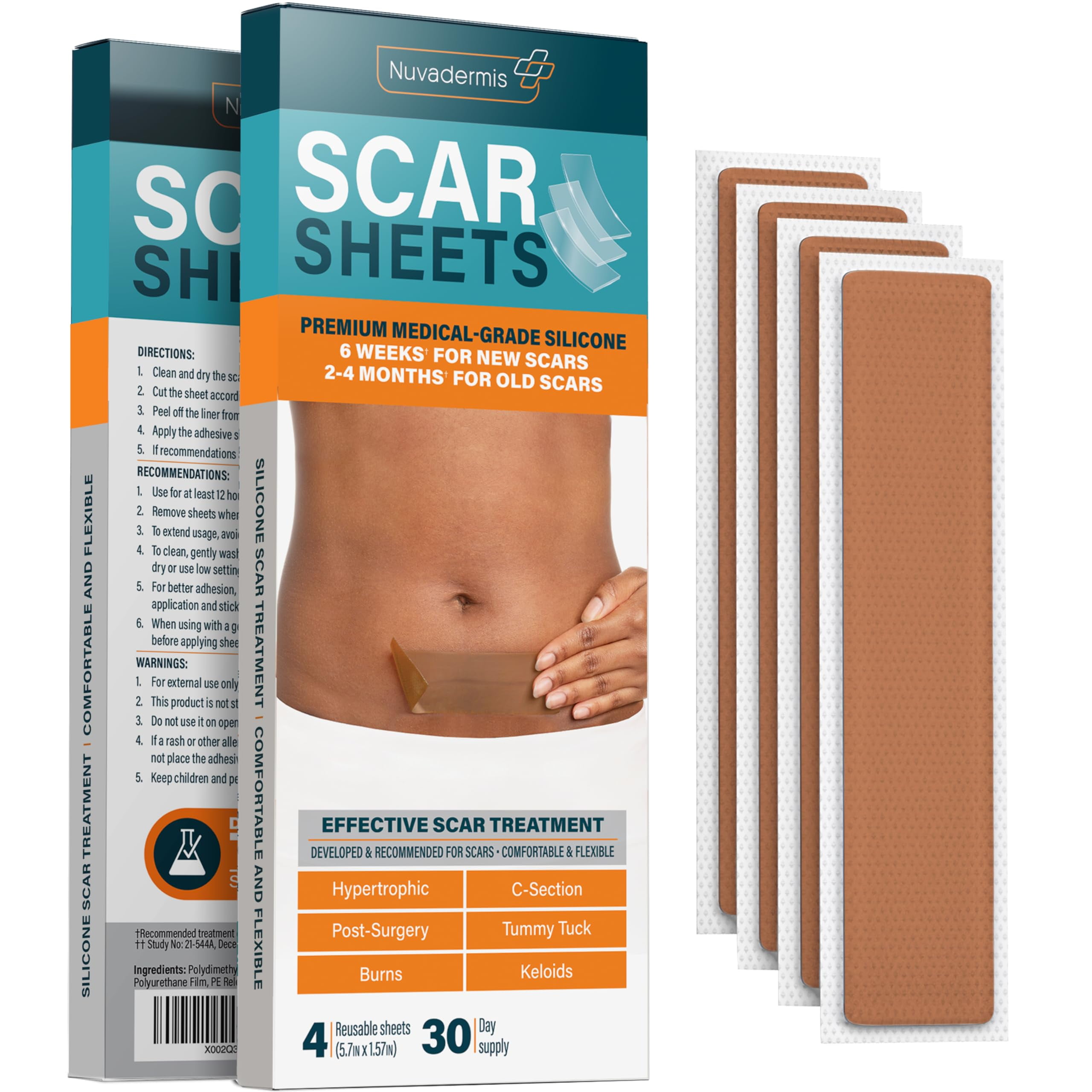 NUVADERMIS Silicone Scar Sheets SBF3 - Extra Long Medical-Grade Scar ...