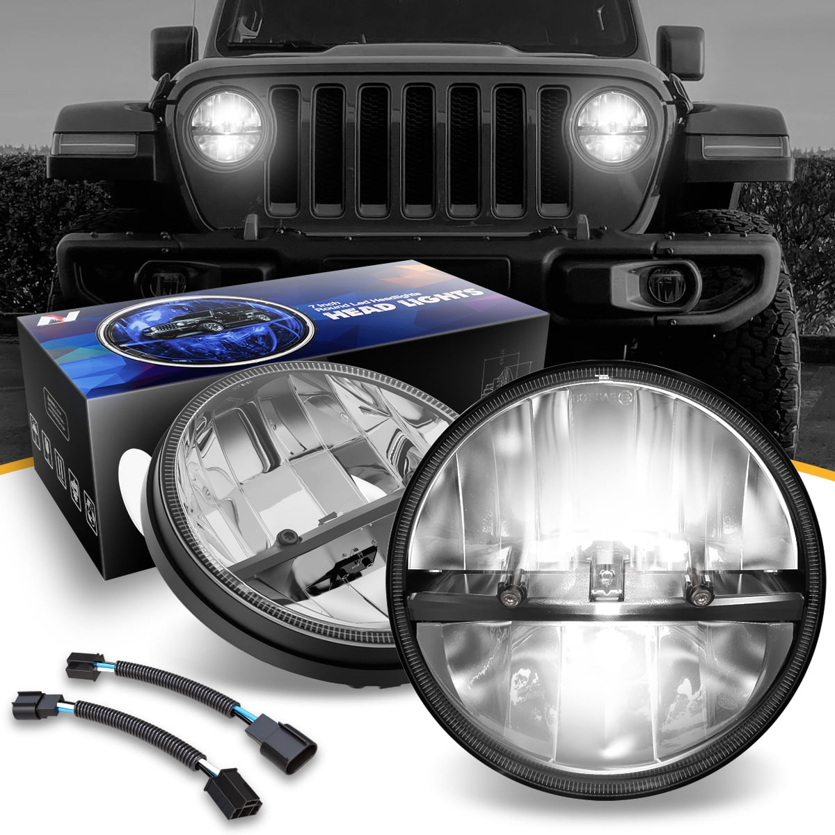 Nuvision 2Pcs 7 inches LED Halogen Headlights for 1997-2018 Jeep ...