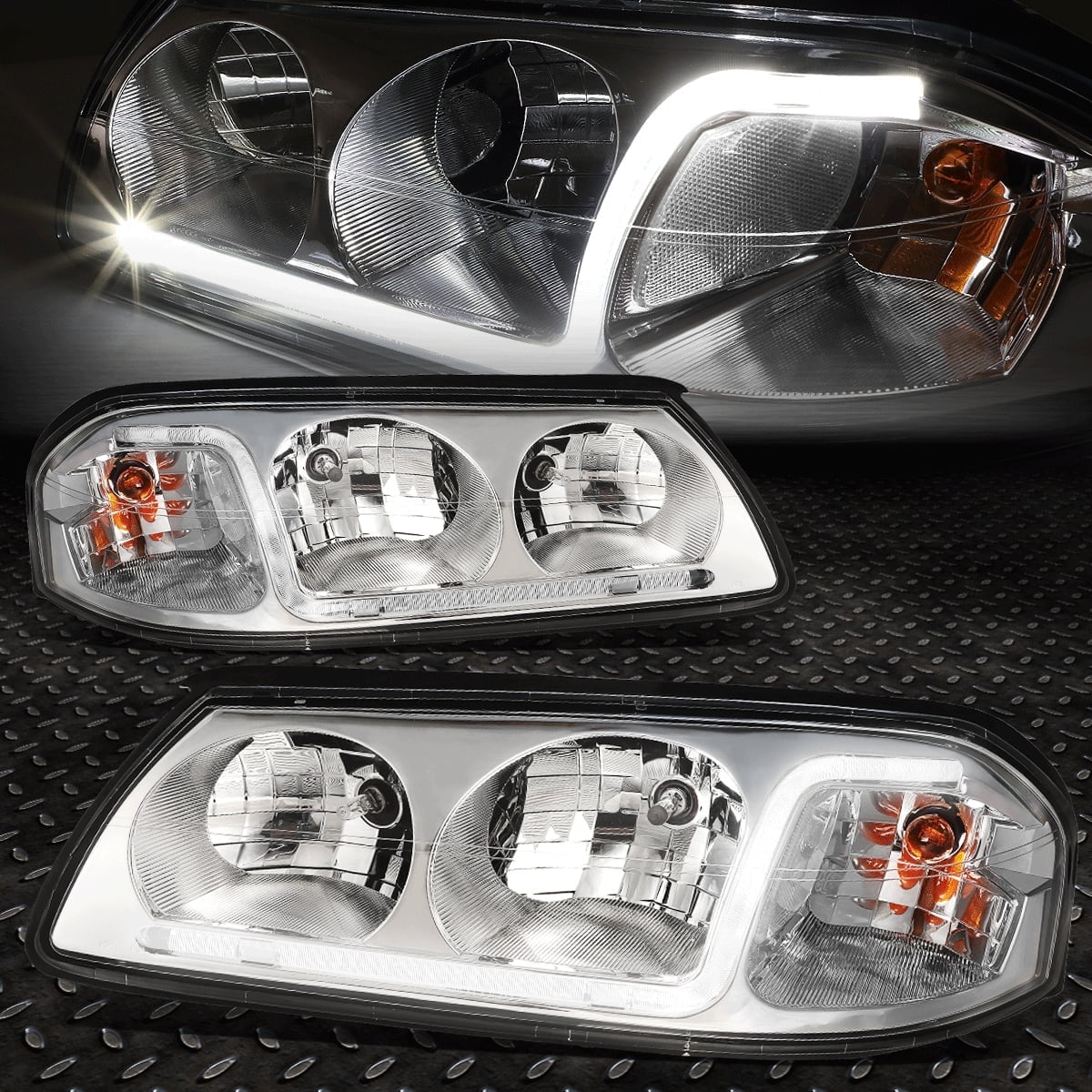 Nuvision for 00-05 Chevy Impala LED DRL Headlight Chrome Housing Clear ...