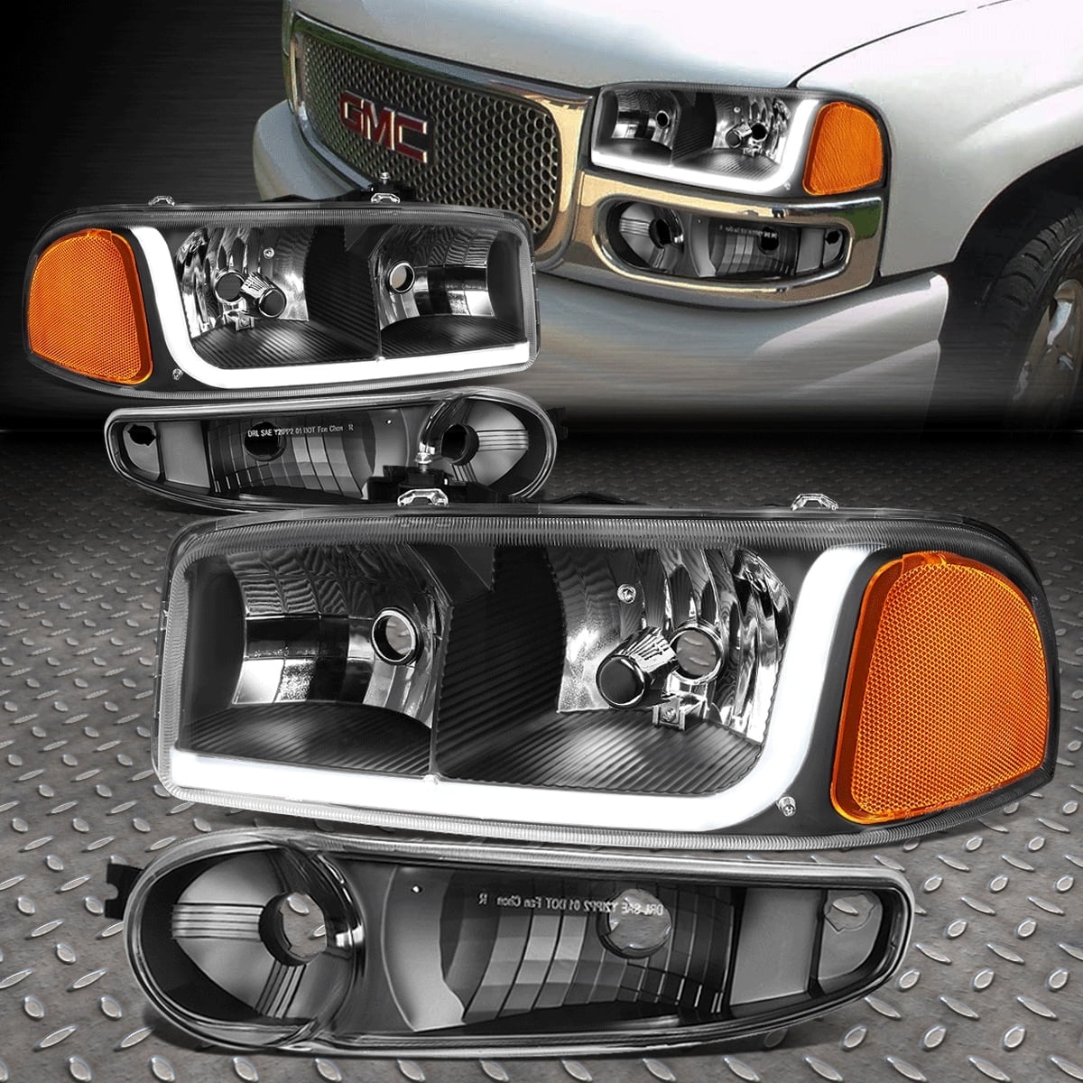 Nuvision for 01-07 GMC Sierra Yukon Denali LED DRL Black Amber ...