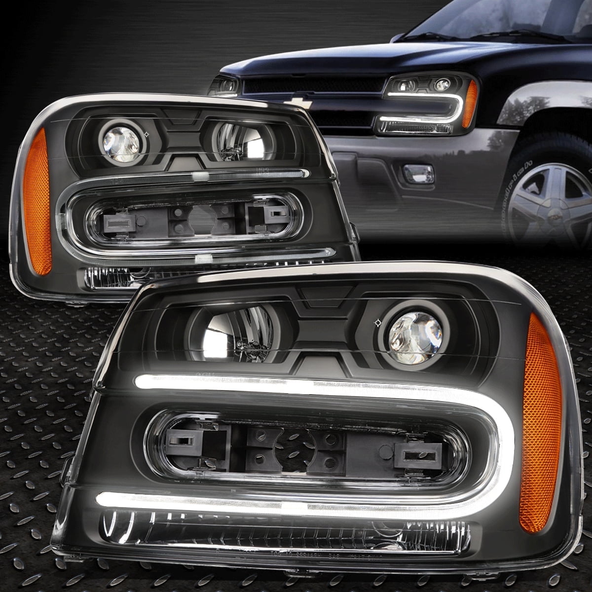 Nuvision for 02-09 Chevy Trailblazer LED DRL Projector Headlight Black ...