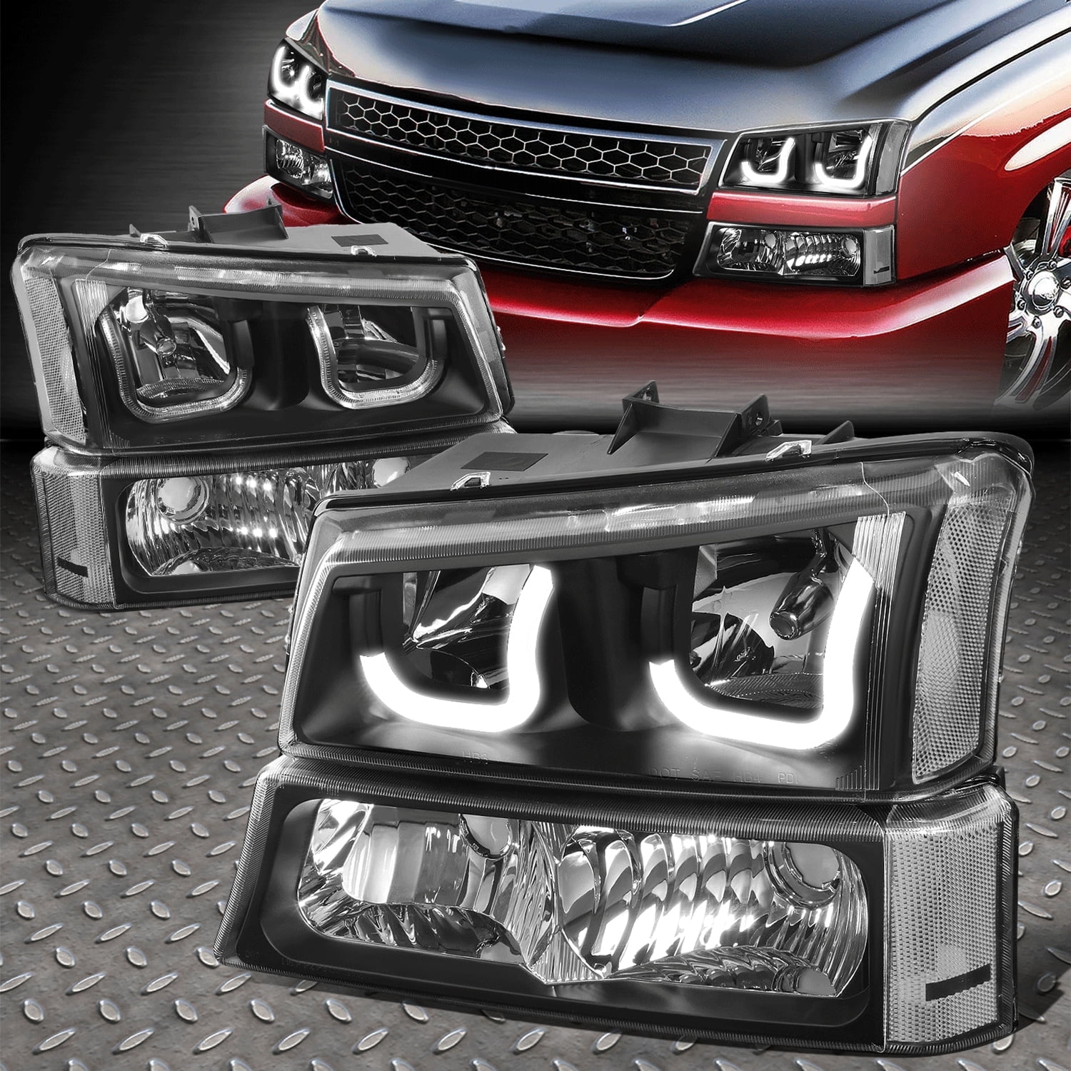 Nuvision for 03-07 Silverado Avalanche J-Halos LED DRL Headlight Bumper ...