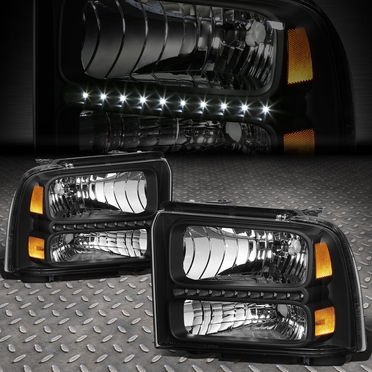 NUVISION for 05-07 Ford Super Duty Black Housing Amber Corner LED DRL ...