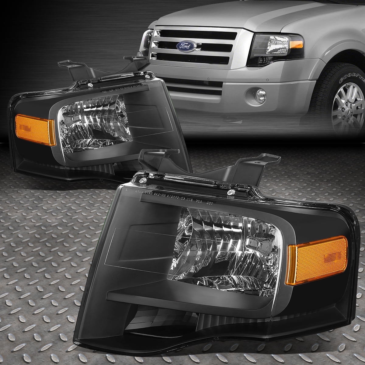 NUVISION for 07-14 Ford Expedition Black Housing Amber Corner Headlight ...
