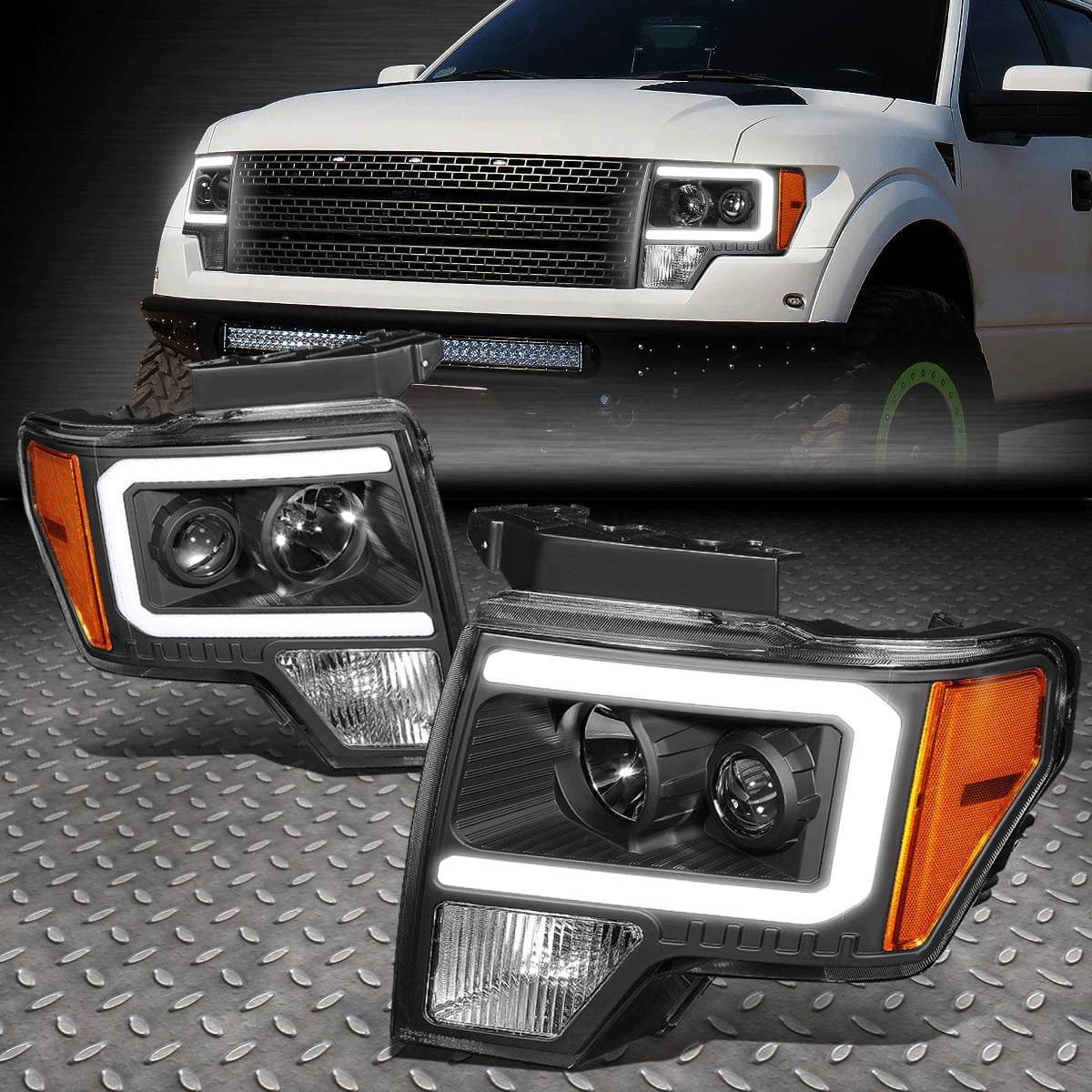 NUVISION for 09-14 Ford F150 F-150 LED DRL Projector Headlight Black ...