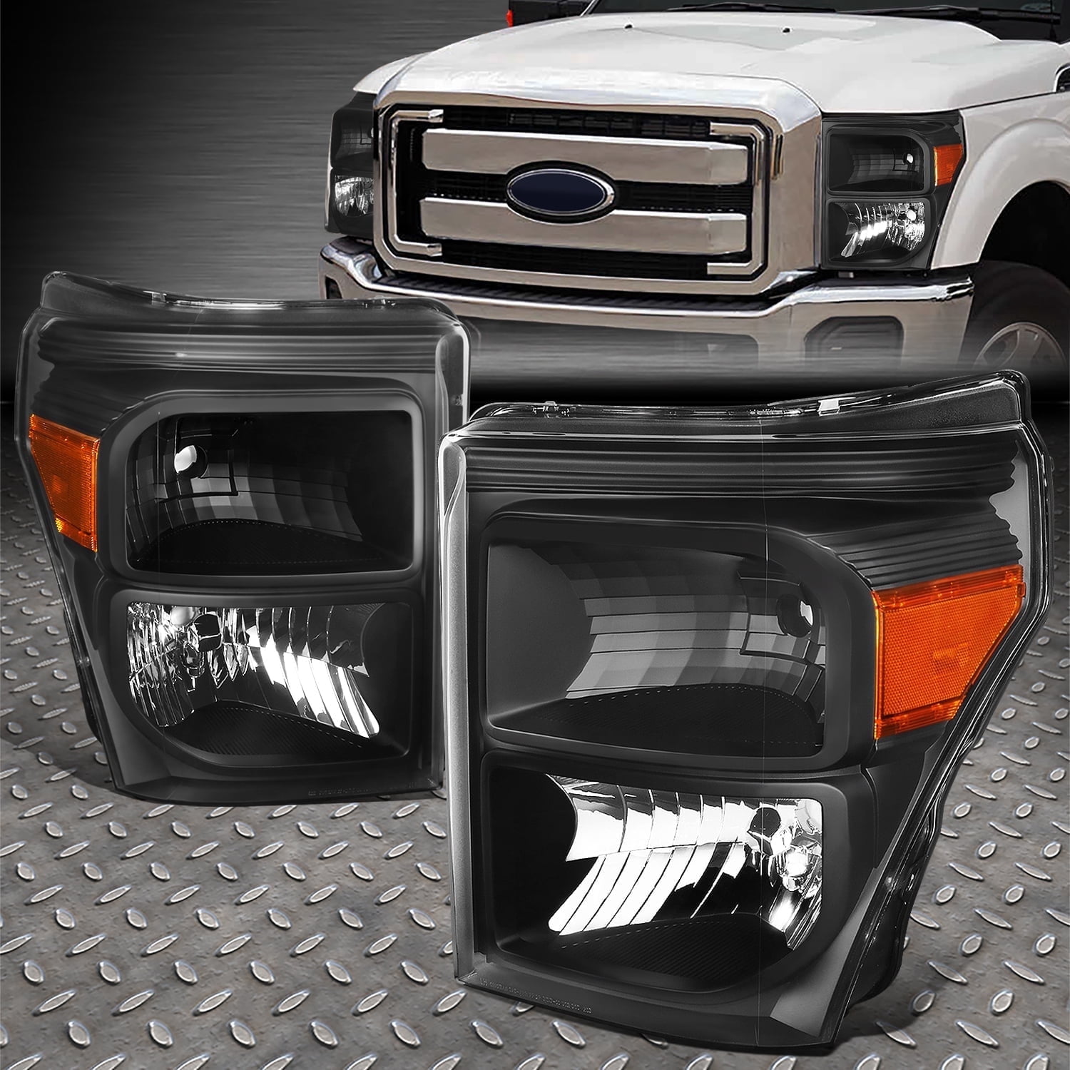 NUVISION for 11-16 Ford F250 F350 Super Duty Black Housing Amber Corner ...