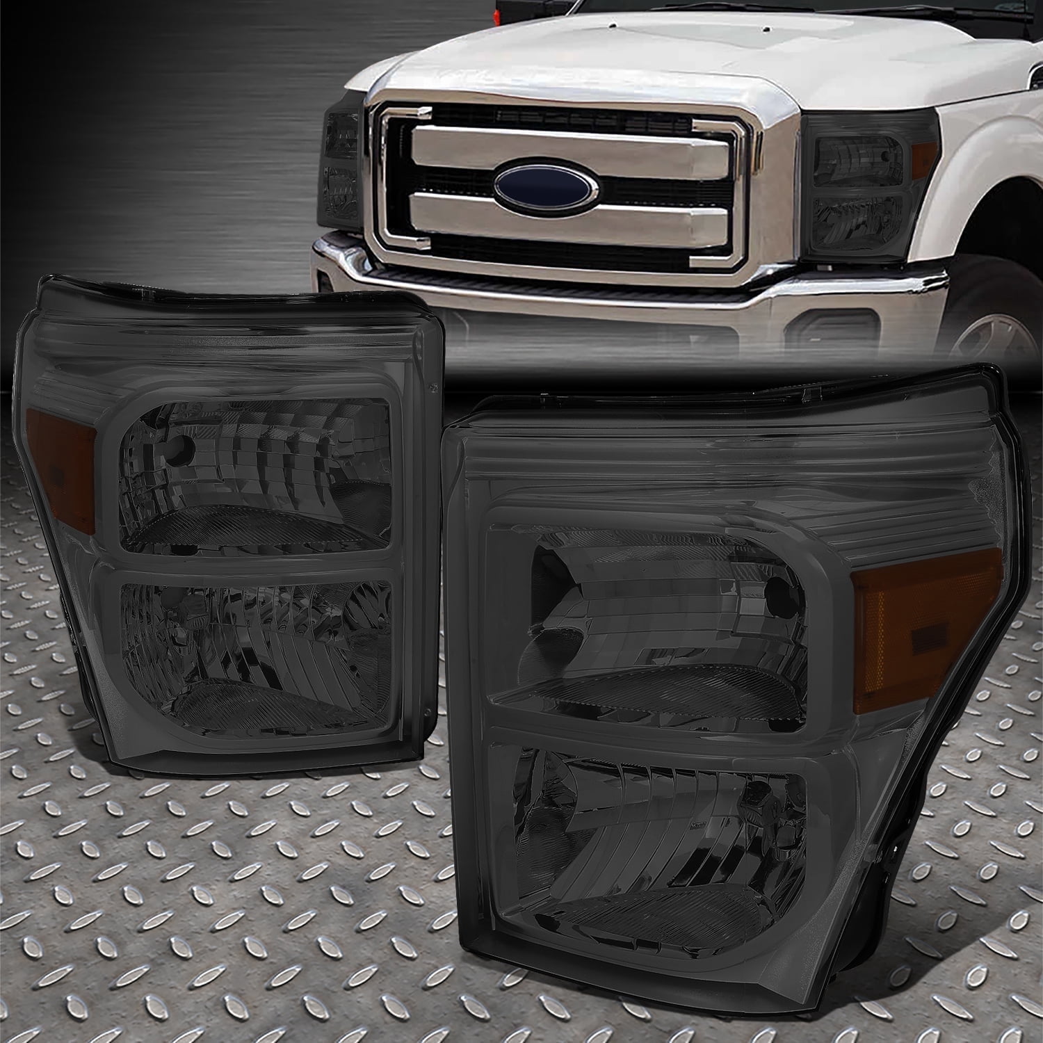 NUVISION for 11-16 Ford F250 F350 Super Duty Smoked Lens Amber Corner ...