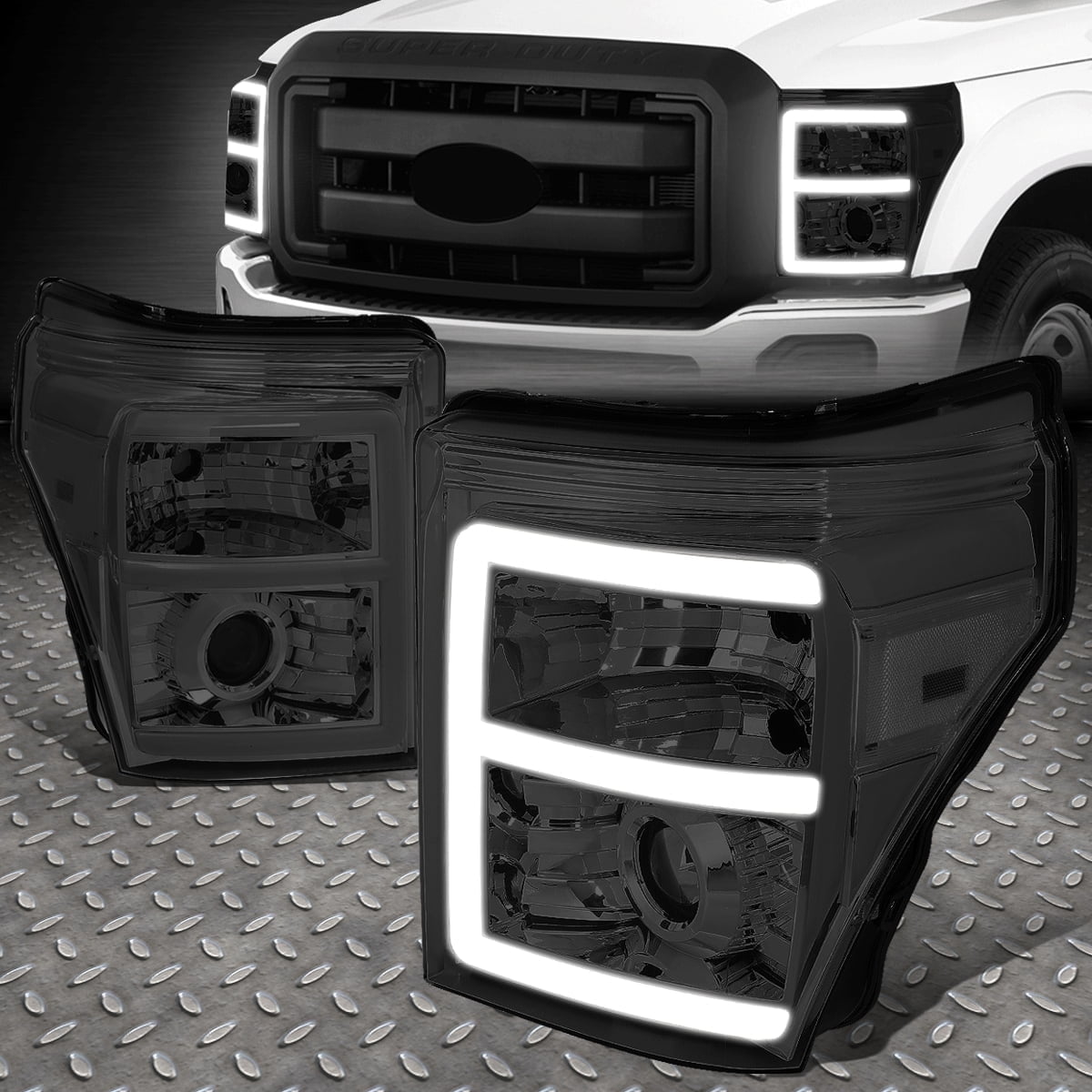 Nuvision for 11-16 Ford Super Duty Smoked/Clear Corner LED DRL ...