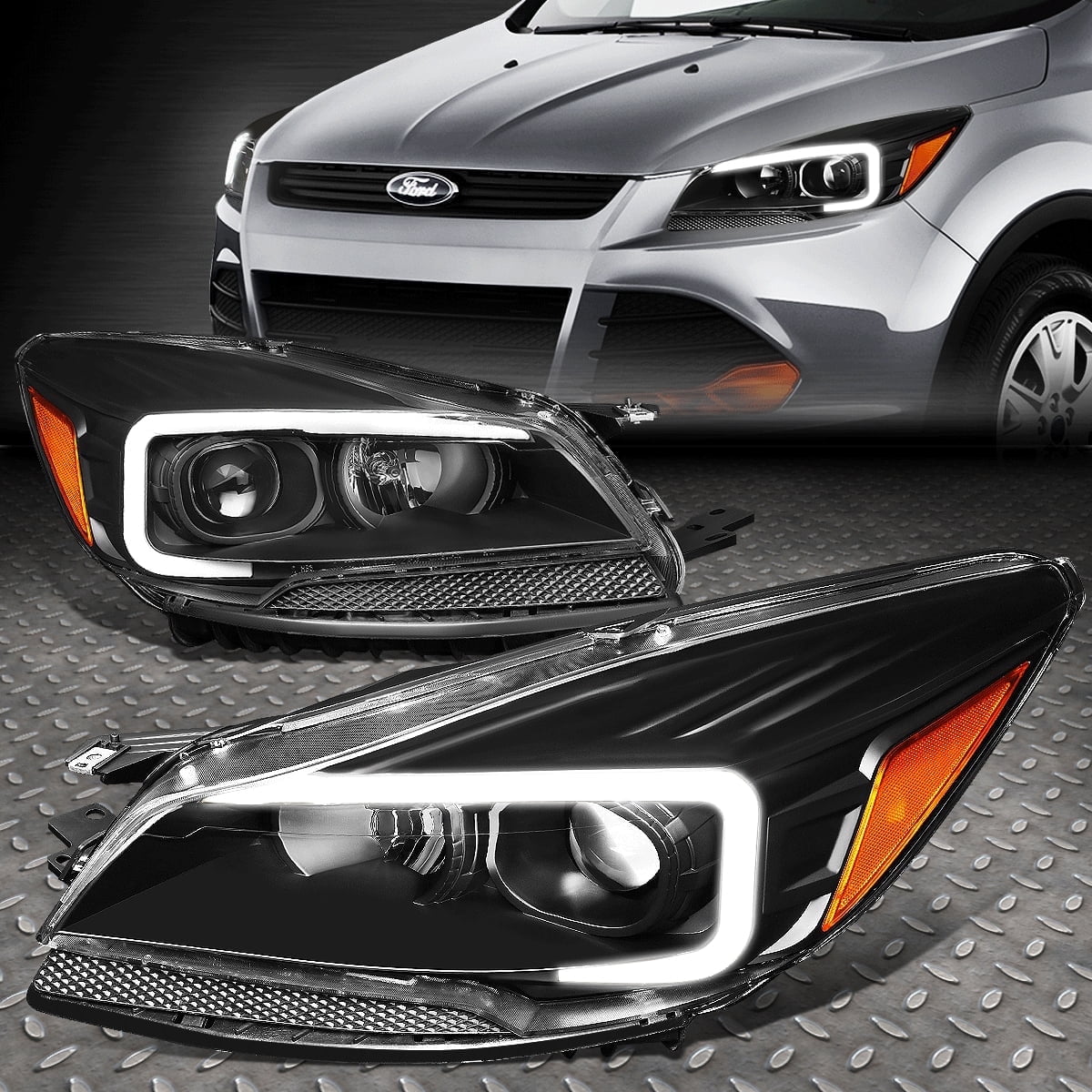 Nuvision for 13-16 Ford Escape LED DRL Projector Headlights Black ...