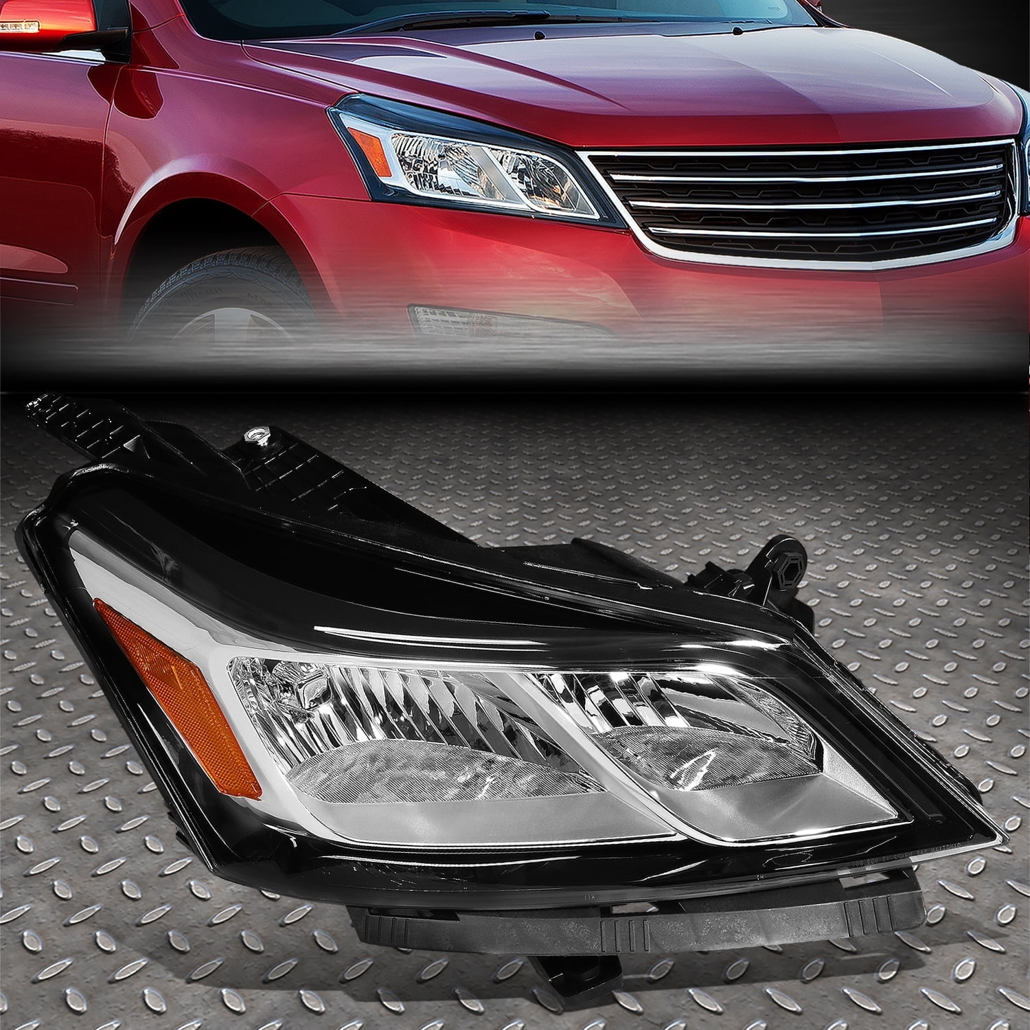 NUVISION for 13-17 Chevy Traverse OE Style Black Amber Corner Headlight ...