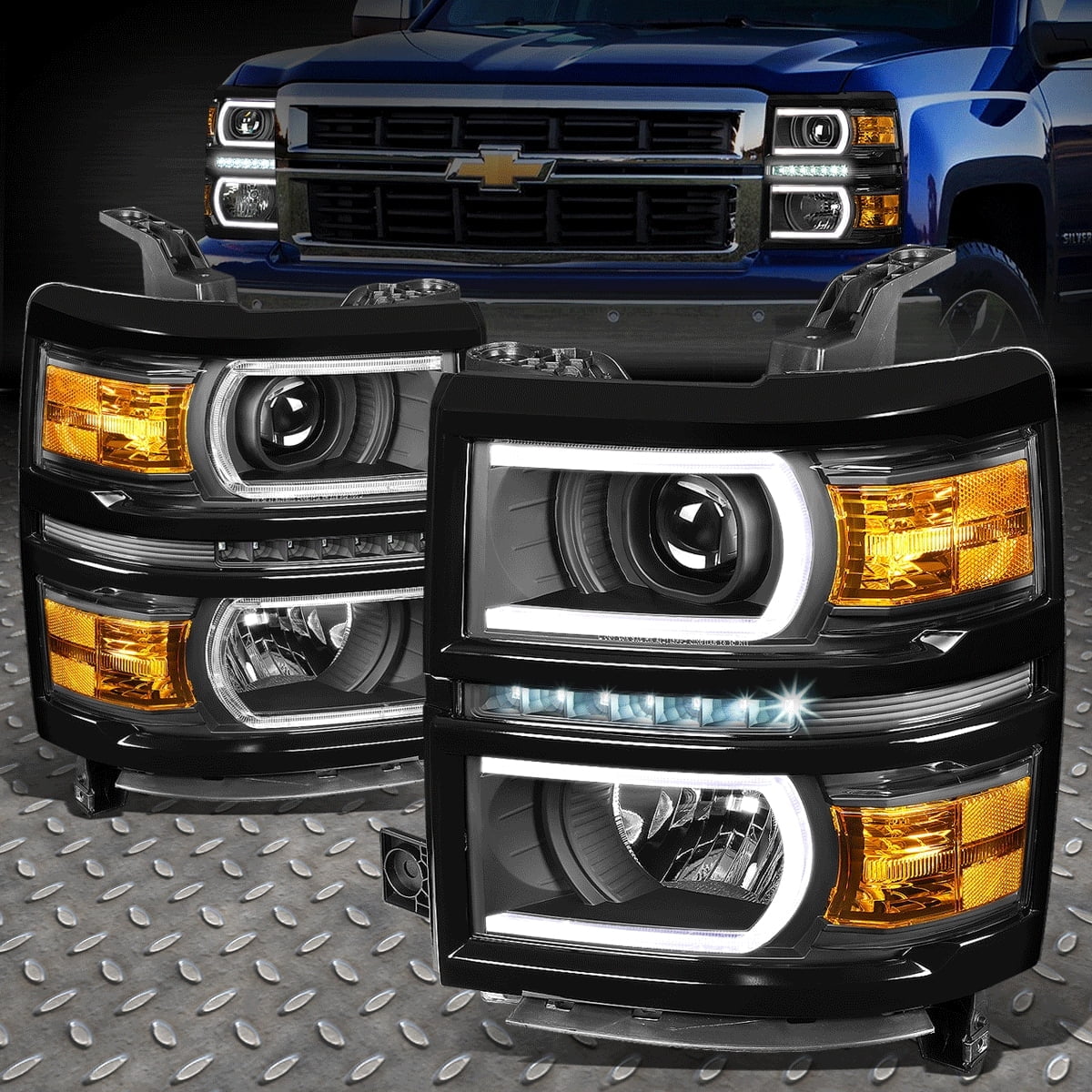 Nuvision for 14-15 Silverado LED DRL+U Tube Bar Projector Headlights ...