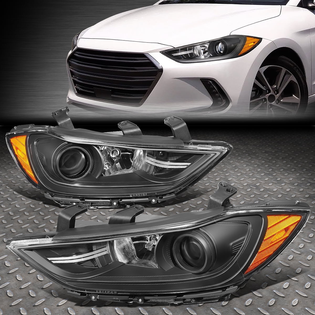 NUVISION for 17-18 Elantra Pair Black Housing Amber Corner Projector ...