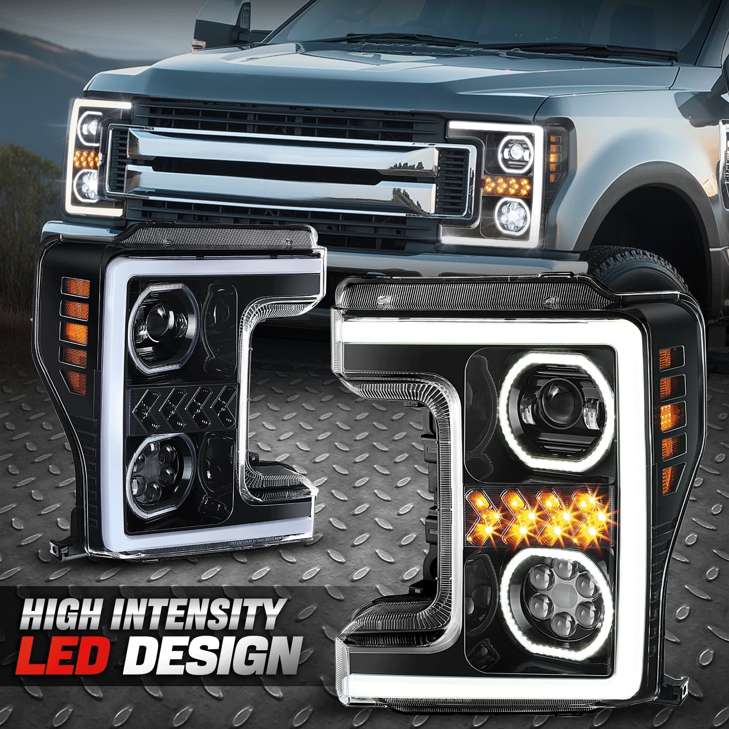 Nuvision for 17-19 Ford F250 F350 Black LED Projector Halo Headlight ...
