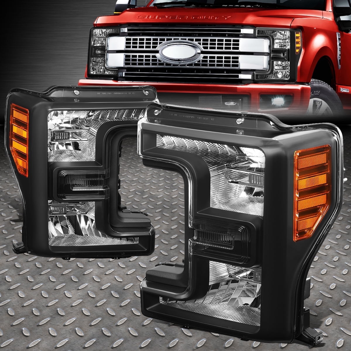 NUVISION for 17-19 Ford F250 F350 Super Duty Black Housing Amber Corner ...