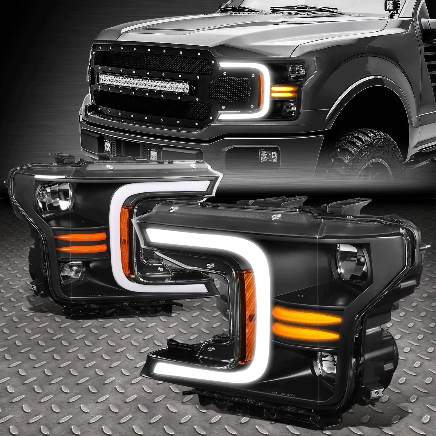 Nuvision for 18-21 Ford F150 LED DRL Sequential Signal Headlights Black ...