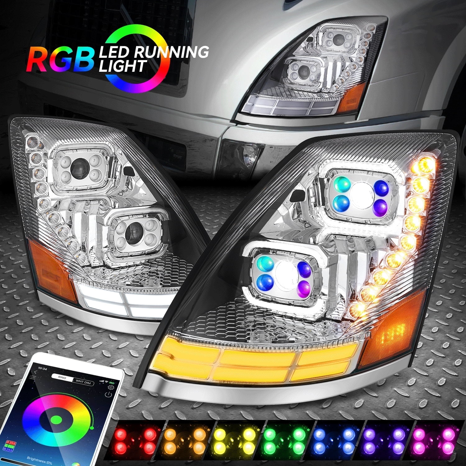 Nuvision for 18-24 Volvo VN VNL RGB LED DRL Switchback Signal Projector ...