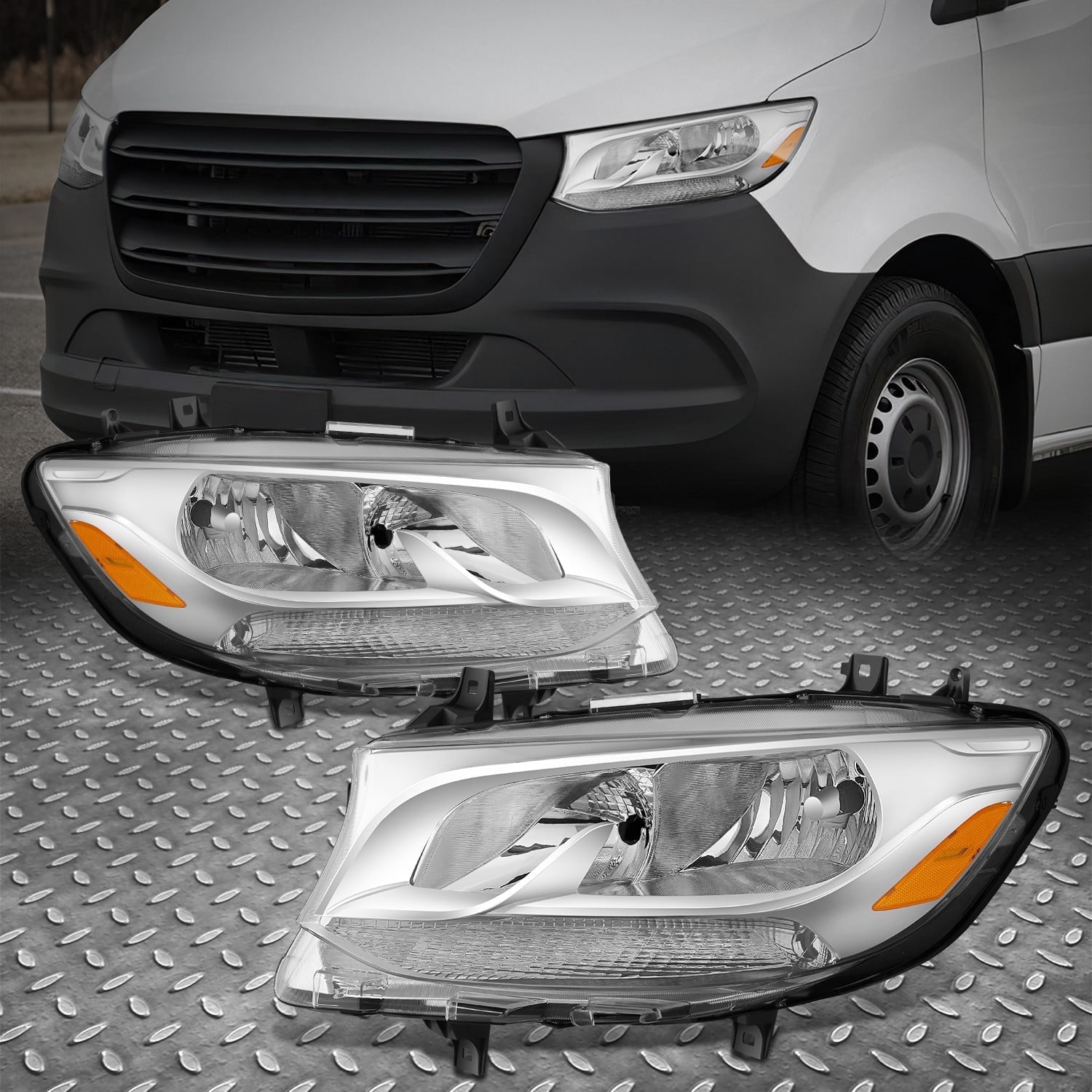 NUVISION for 19-24 Mercedes-Benz Sprinter Pair of Chrome Amber Halogen ...