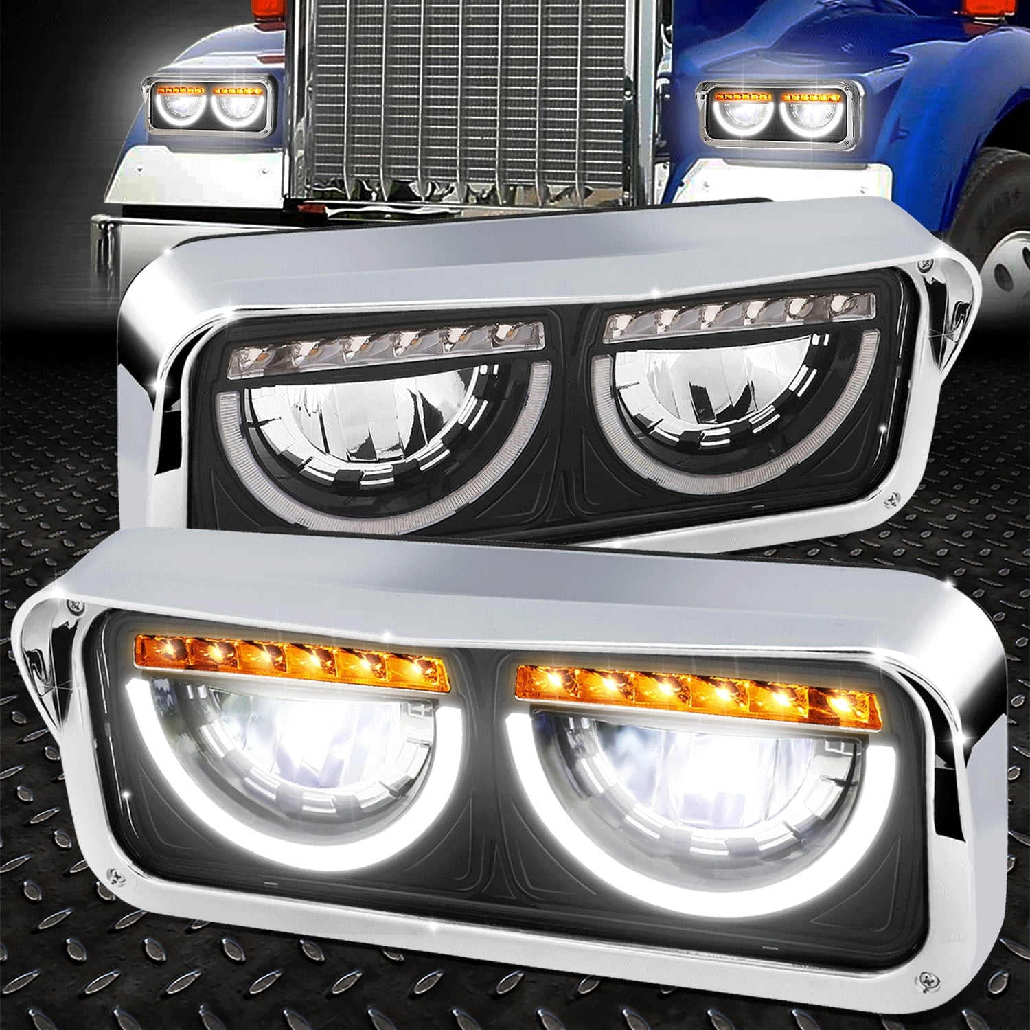 Nuvision for 81-19 Freightliner Kenworth Dual LED DRL Signal Headlights ...