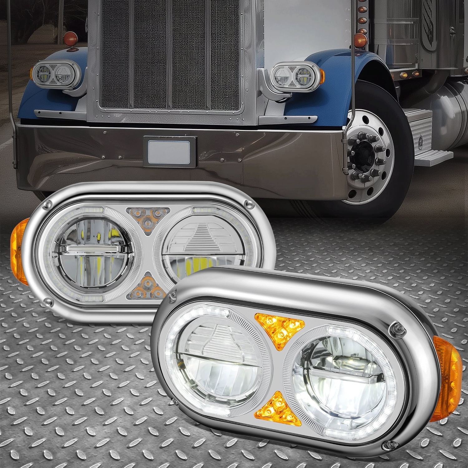 Nuvision for 81-21 Peterbilt 359 379 389 Full LED Chrome Headlights ...