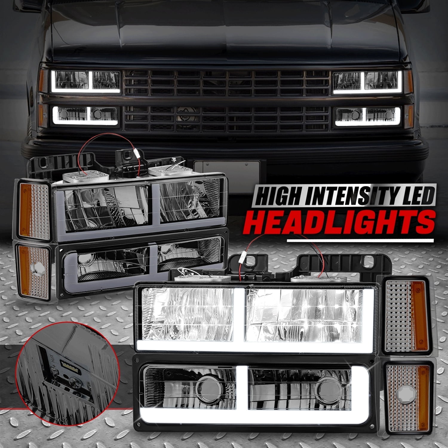 Nuvision for 88-93 Chevy C10 C/K 1500 LED DRL Strip Headlight Bumper ...