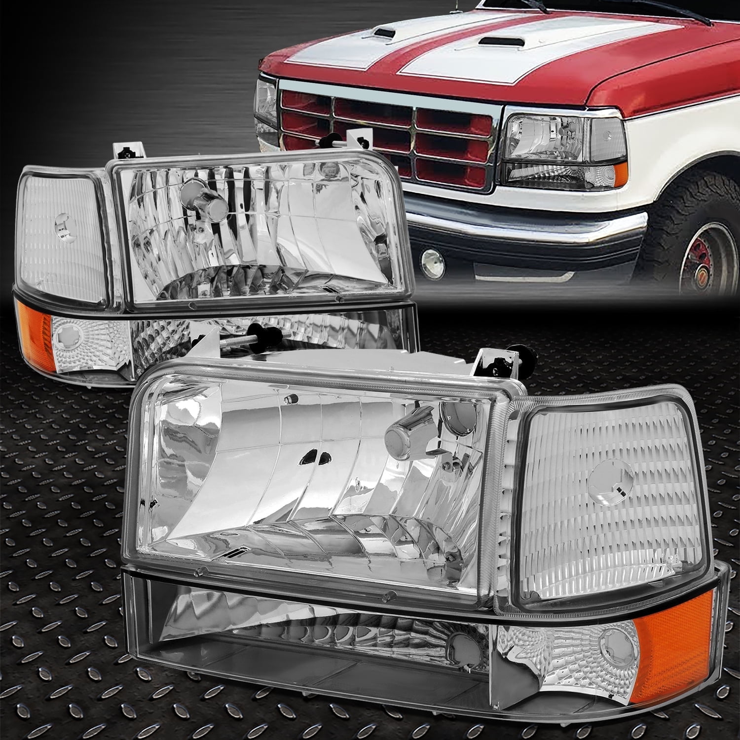 NUVISION for 92-96 Ford F150 F250 F350 Bronco Chrome/Amber Headlight ...