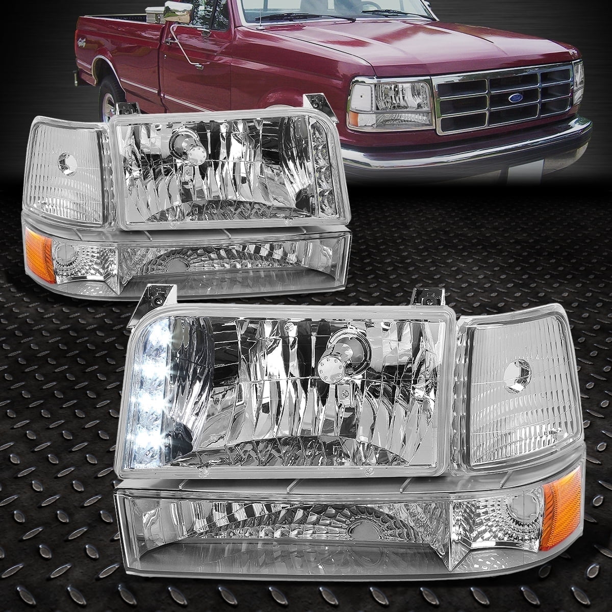 NUVISION for 92-96 Ford F150 F250 F350 LED DRL Chrome Housing Amber ...