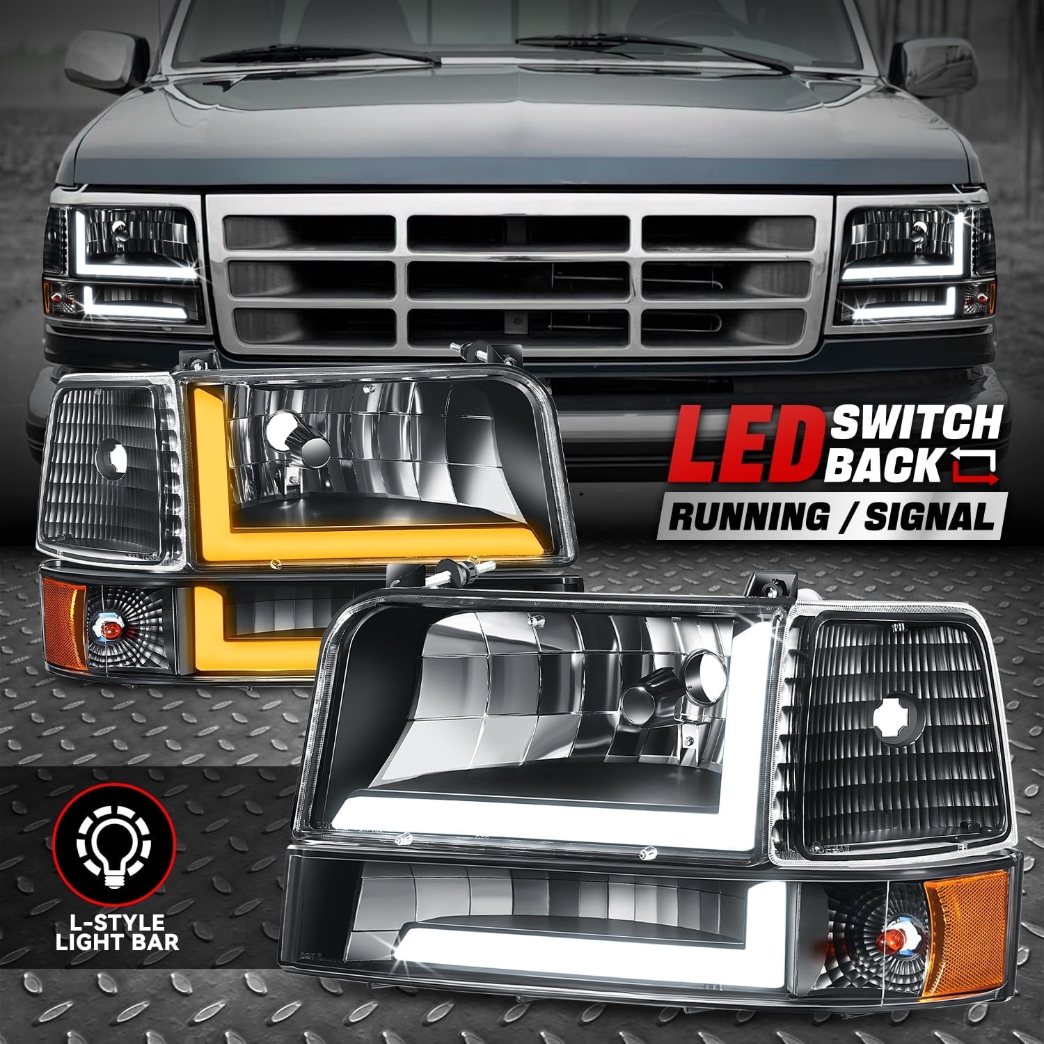 NUVISION for 92-96 Ford F150-F350 Bronco Switchback L-LED DRL ...