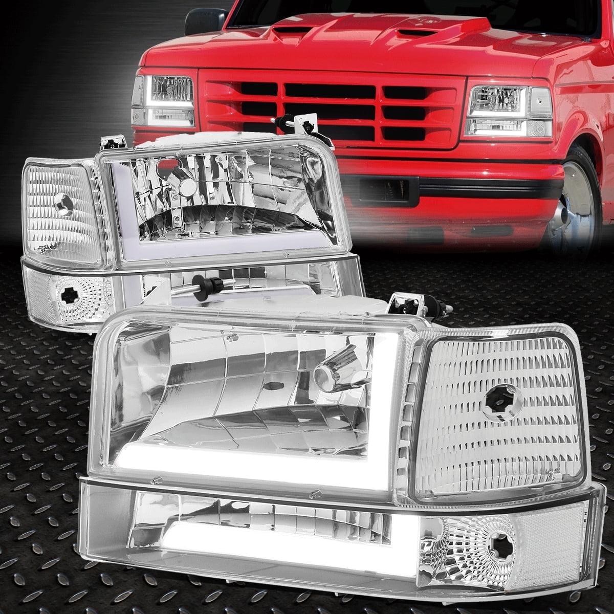 Nuvision for 92-96 Ford F150-F350 Dual LED DRL Headlight Bumper Lamp ...