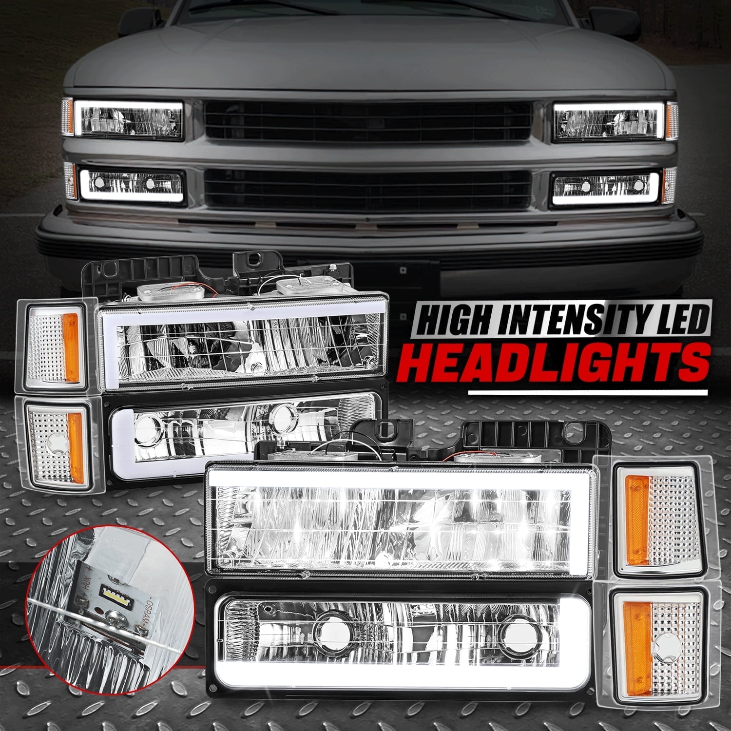Nuvision for 94-98 Chevy C10 C/K 1500 2500 C-LED DRL Headlight Bumper ...
