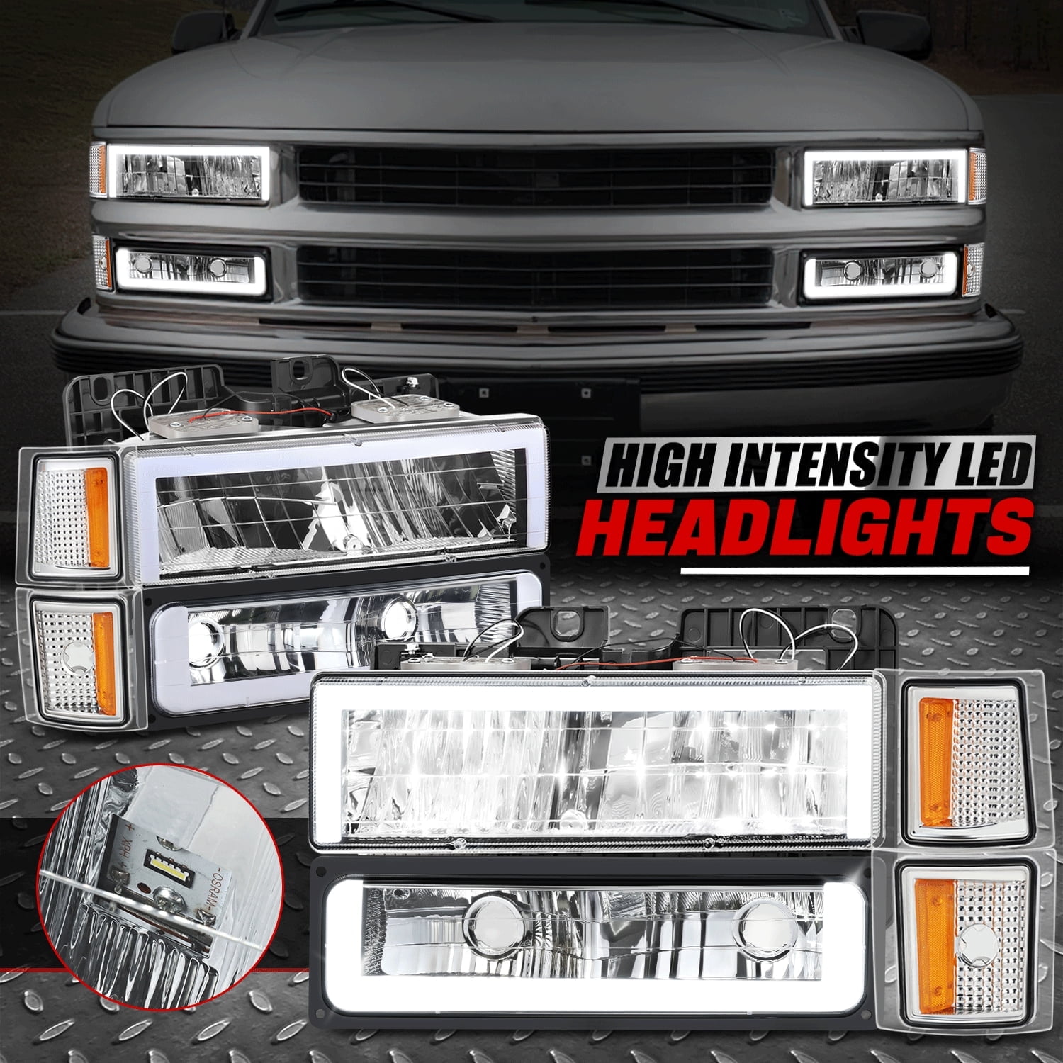 Nuvision for 94-98 Chevy C10 C/K 1500 2500 LED DRL Headlights Bumper ...