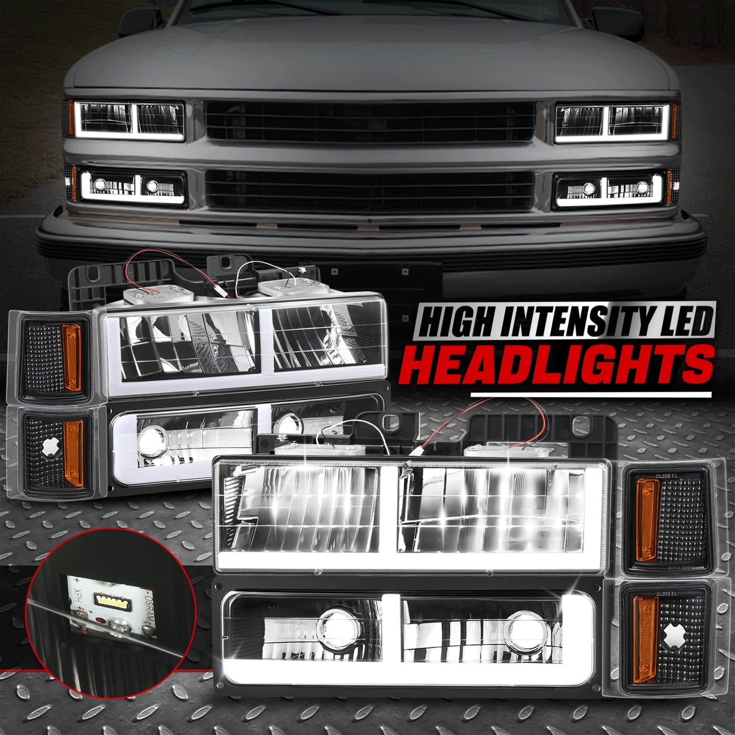 Nuvision for 94-98 Chevy C10 C/K 1500 LED DRL Strip Headlight Bumper ...