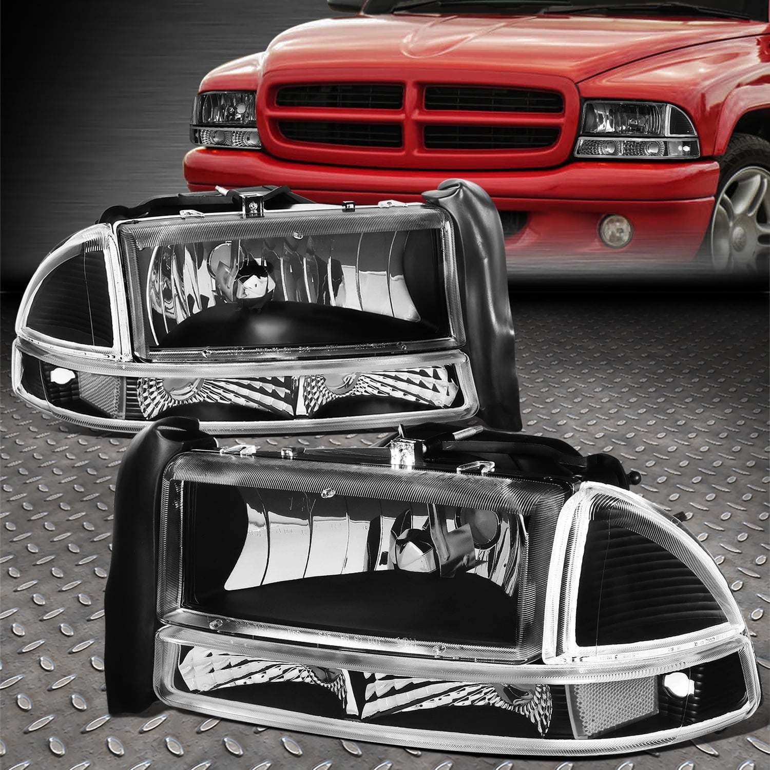 NUVISION for 97-04 Dodge Dakota Durango Black Housing Clear Corner ...