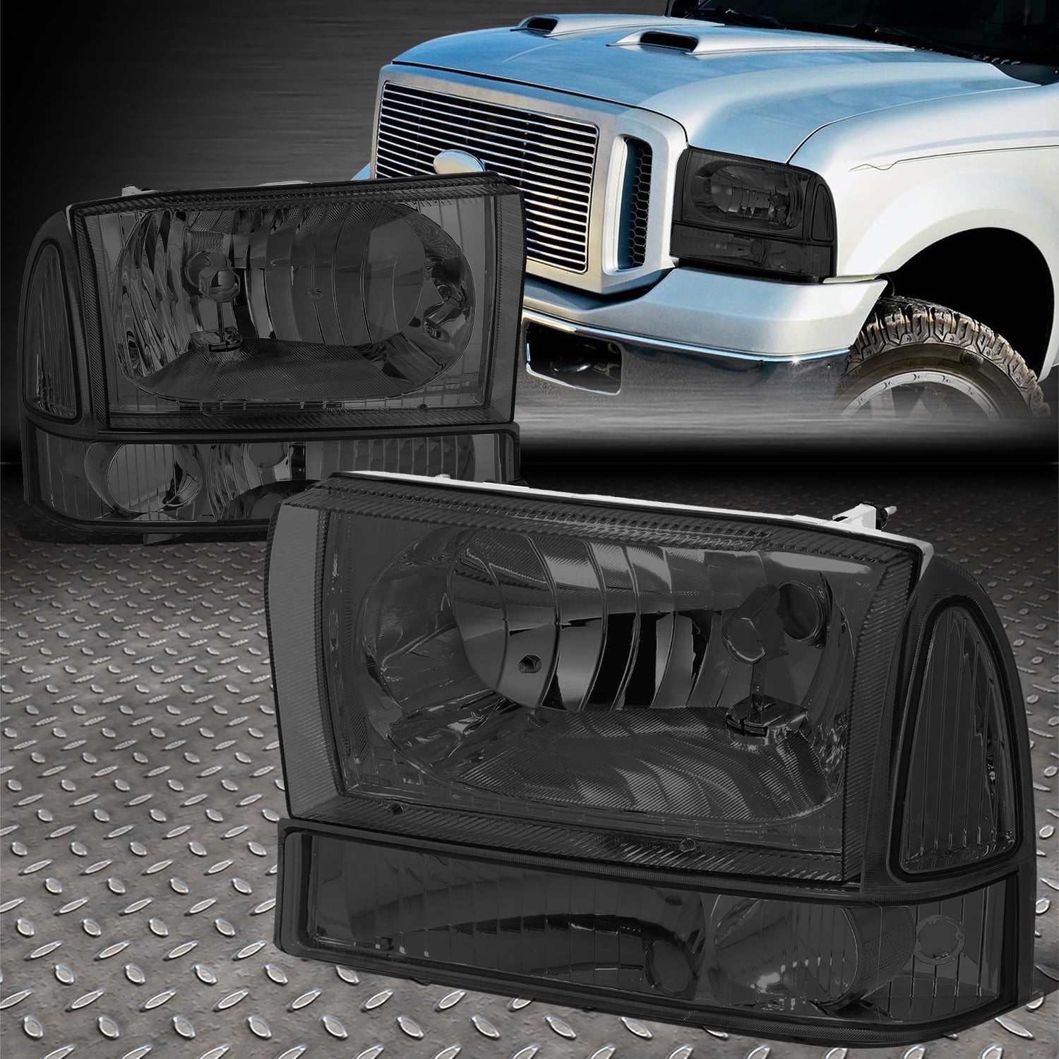 NUVISION for 99-04 Ford F250 F350 Super Duty Smoked Lens Clear Corner ...