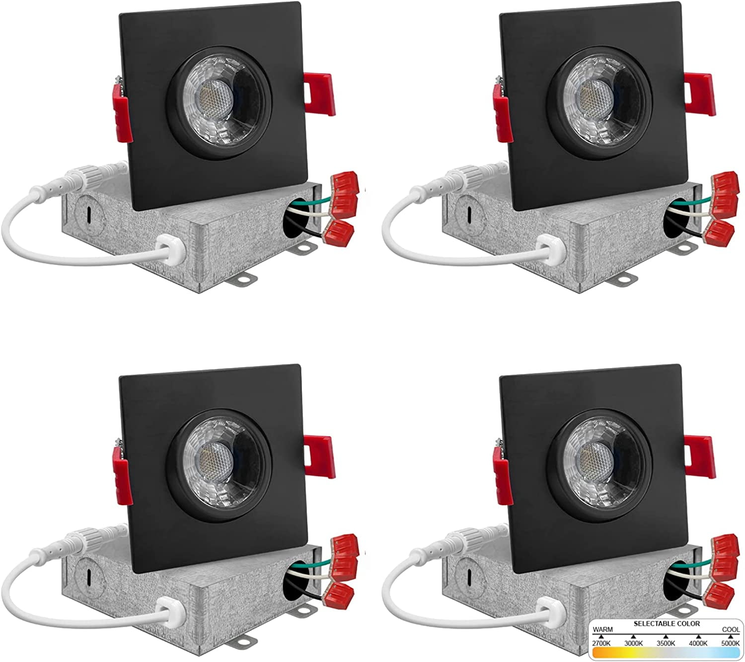 NUWATT 3 Inch Square LED Gimbal Recessed Downlight, 4 Pack, Canless All ...