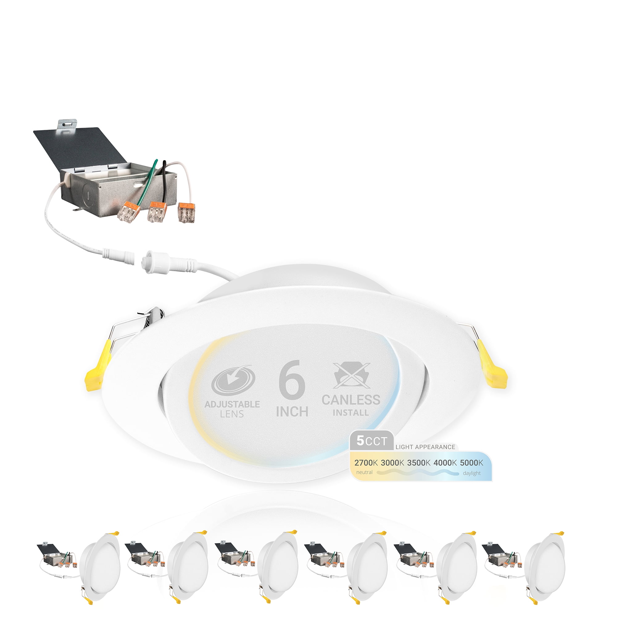 NUWATT 6 inch Gimbal LED Recessed Light Canless Wafer Lights, 5CCT ...