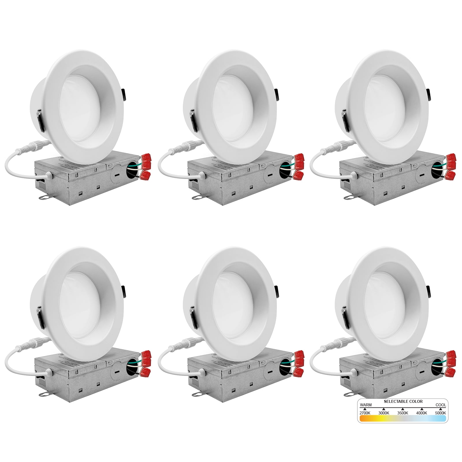 NUWATT 6 Pack 4 Inch LED Recessed Ceiling Light with Junction Box, 10W ...