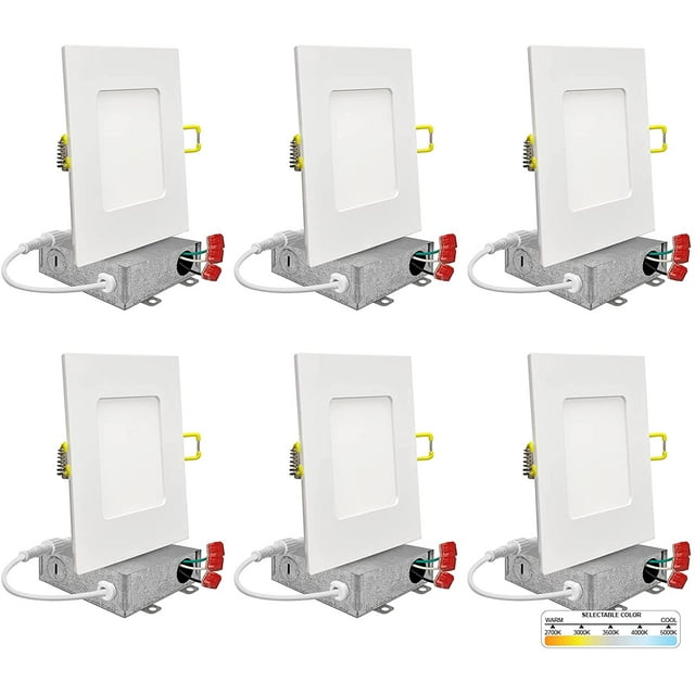 NUWATT 6 Pack 4 Inch Square Wafer LED Recessed Lighting, 5 CCT ...