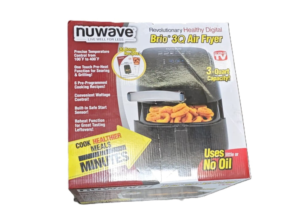 Open Box NUWAVE BRIO 3-Quart Digital Air Fryer cooking package with one-touch digital controls ...