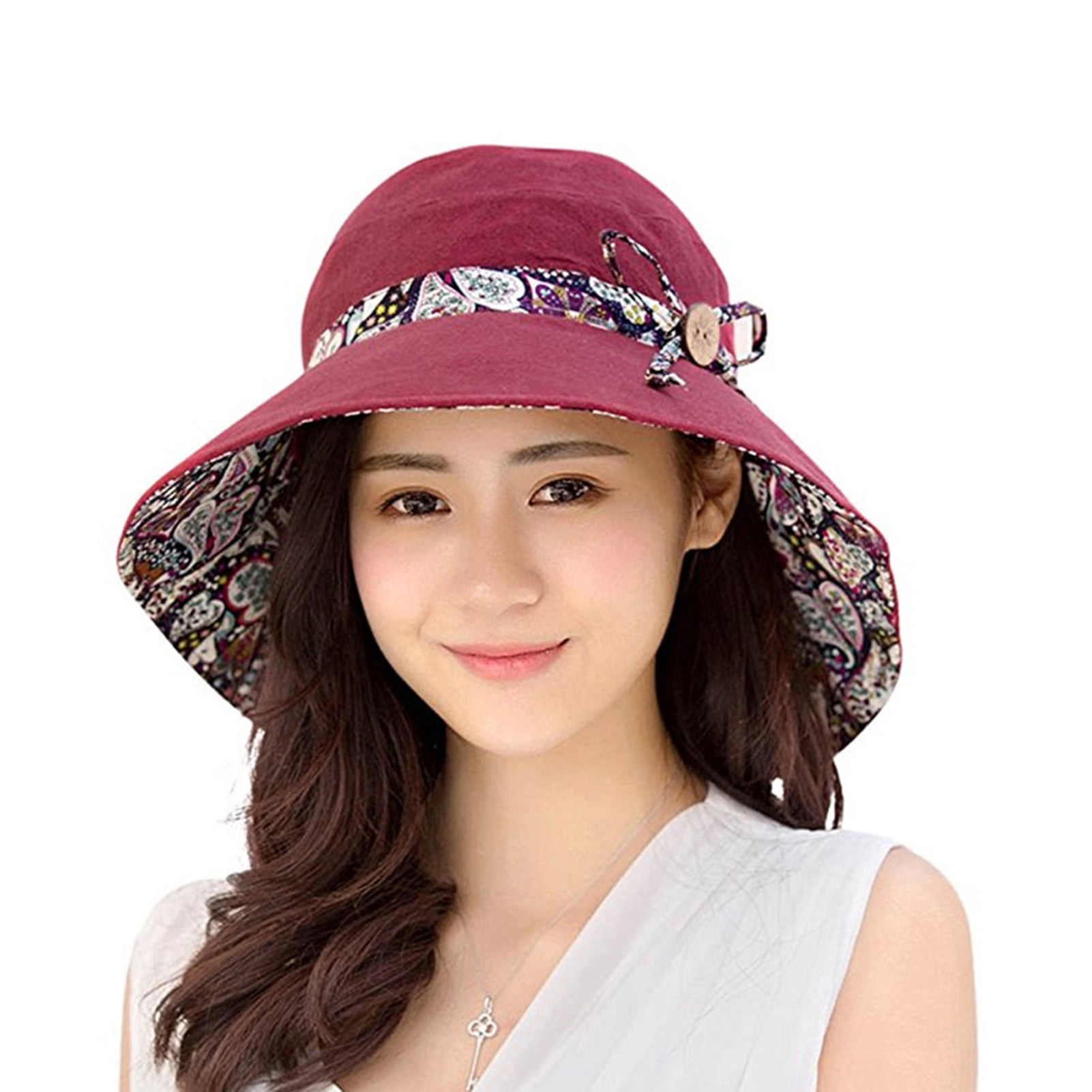 NUZYZ 1 Pc Hat Foldable Breathable Cotton Reversible Cap for Summer ...