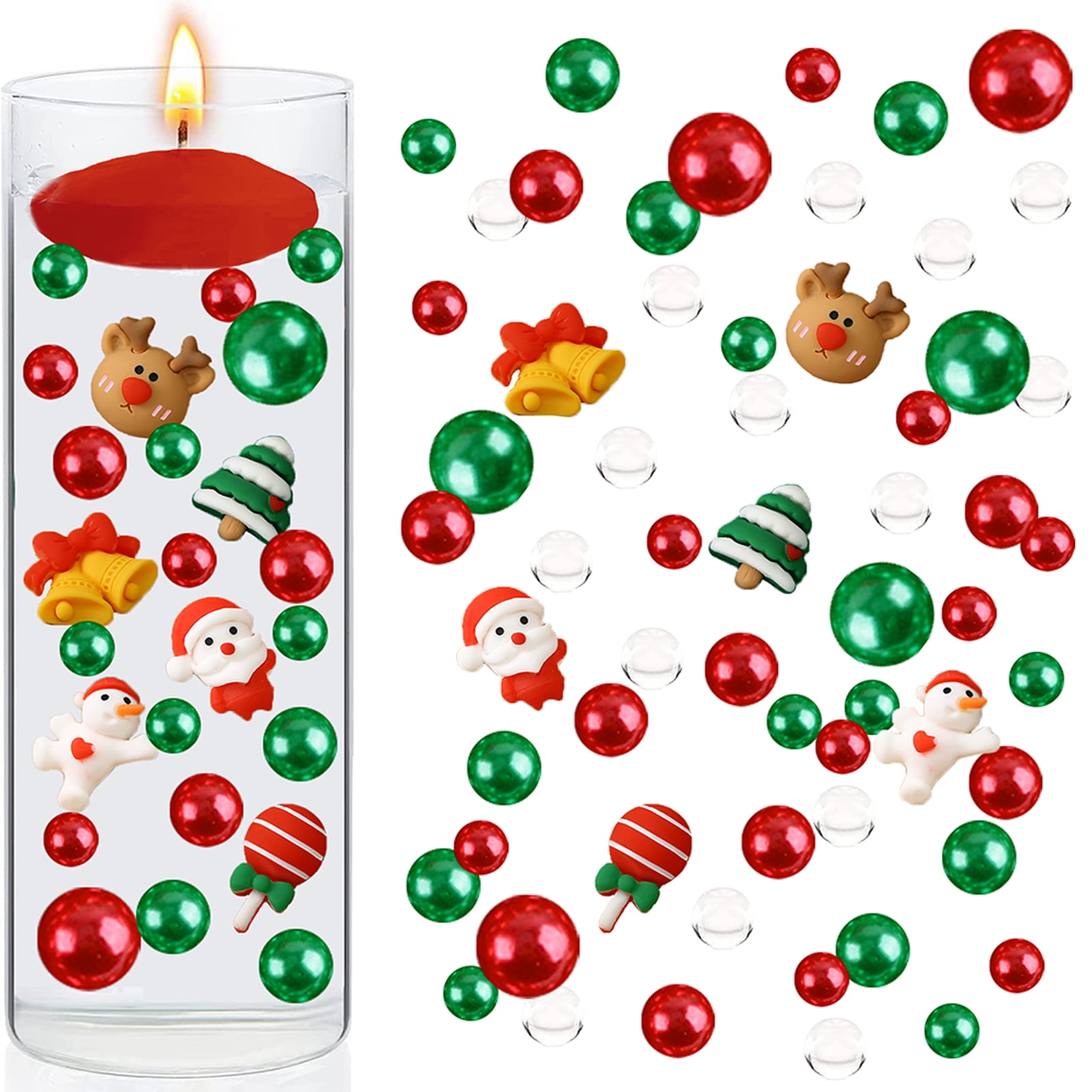 NUZYZ 1 Set Christmas Vase Filler Colored Clear Beads Snowman Santa Claus Stocking Floating ...