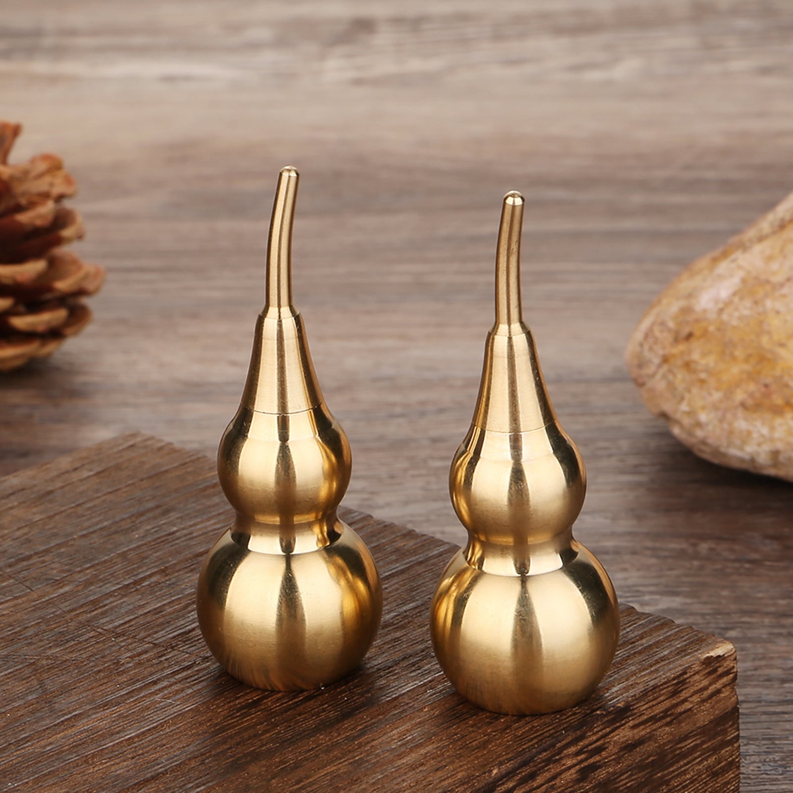 NUZYZ 2 Pcs 7cm Gourd Ornament Pure Brass Polished Hollow Tilted Head Gift Feng Shui Wu Lou ...