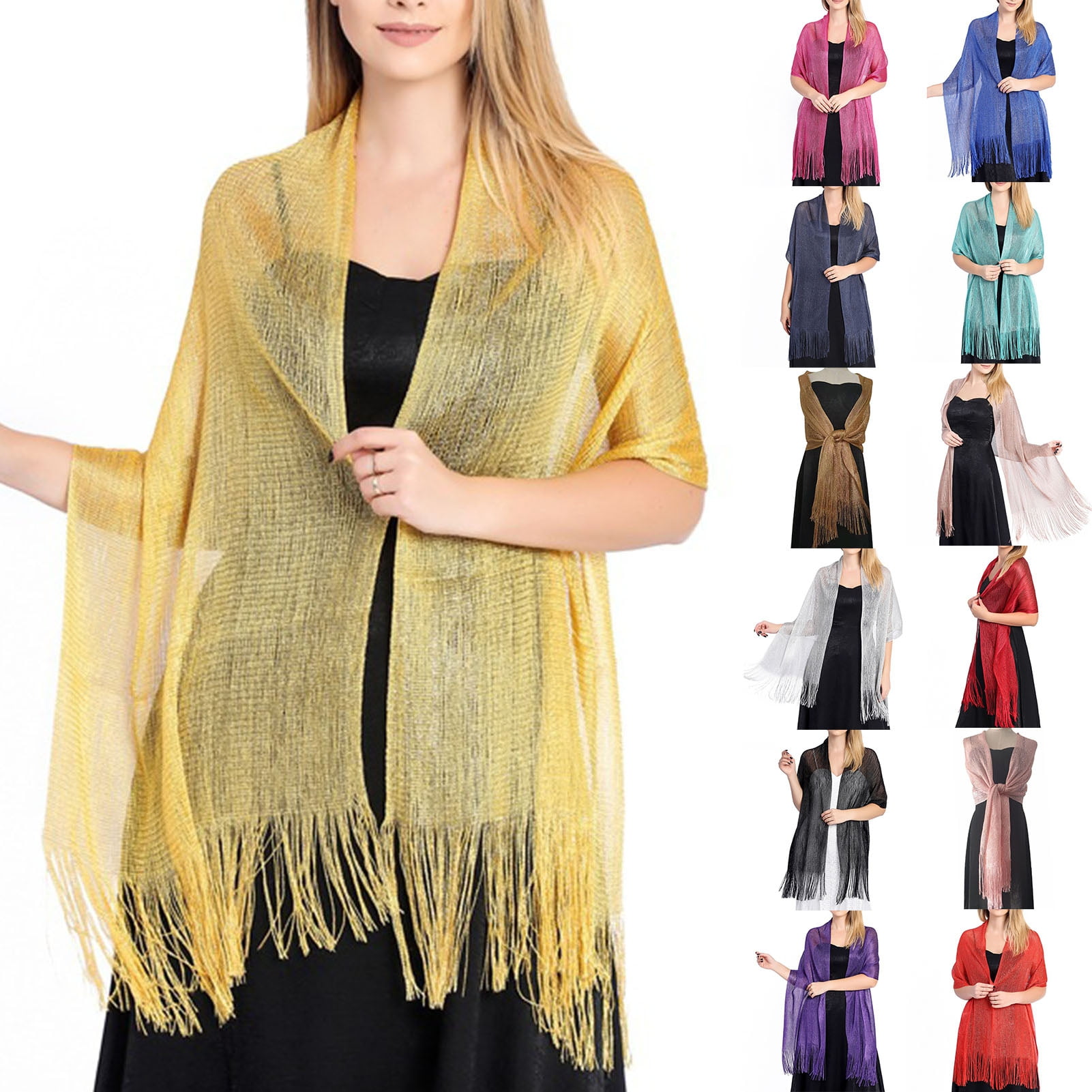 NUZYZ Elegant Bride Shawl Ultralight Pure Color Tassels Decor Evening ...