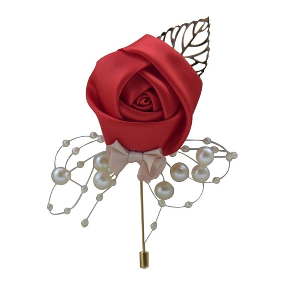 NUZYZ Fake Flower Faux Pearl Boutonniere Wedding Ceremony Bride Groom ...